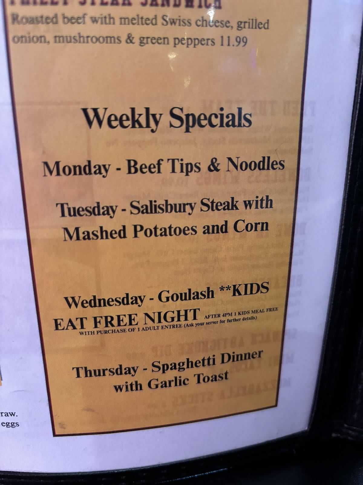 Menu at Miller's Time-Out restaurant, Battle Creek