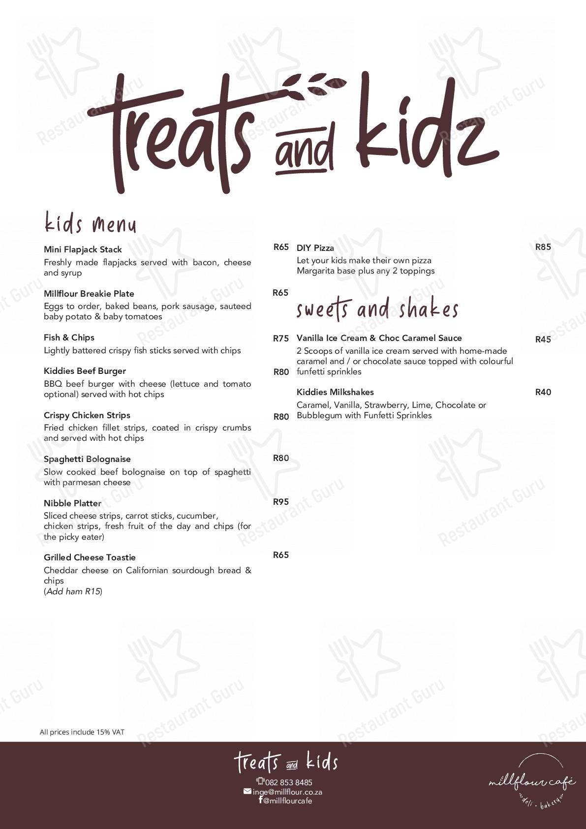 Menu at Millflour Cafe, Hillcrest