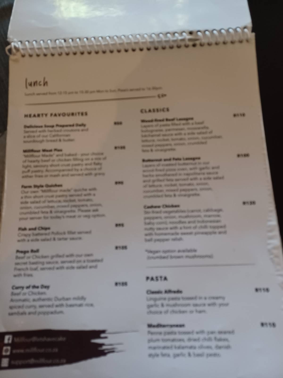 Menu at Millflour Cafe, Hillcrest