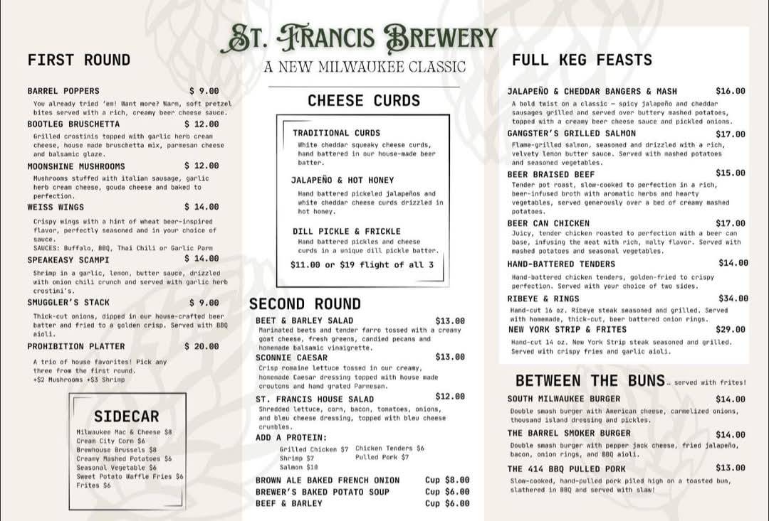 Menu at St. Francis Brewery pub & bar, Saint Francis