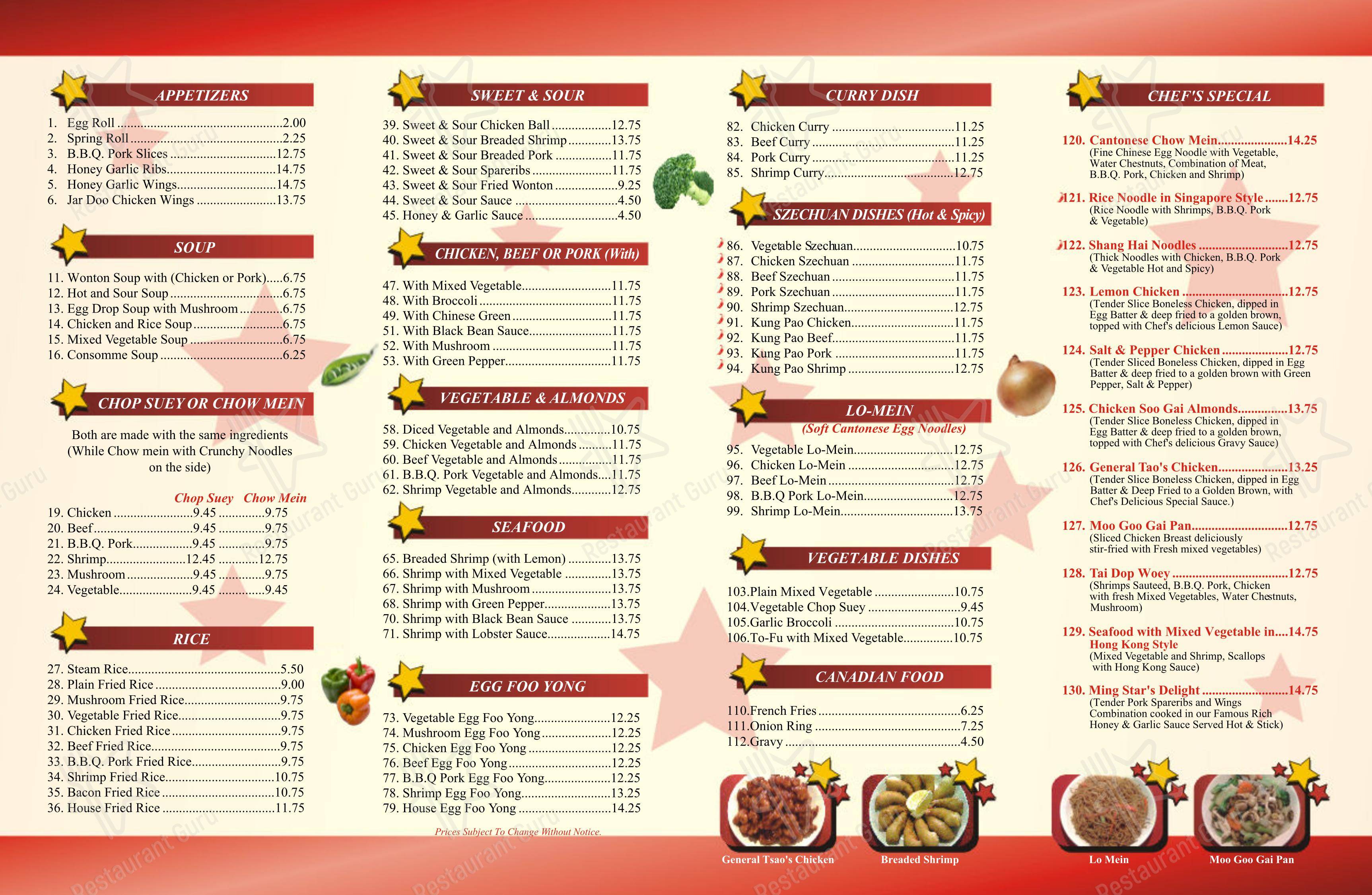 Menu at Ming Star Restaurant Inc, Campbellford