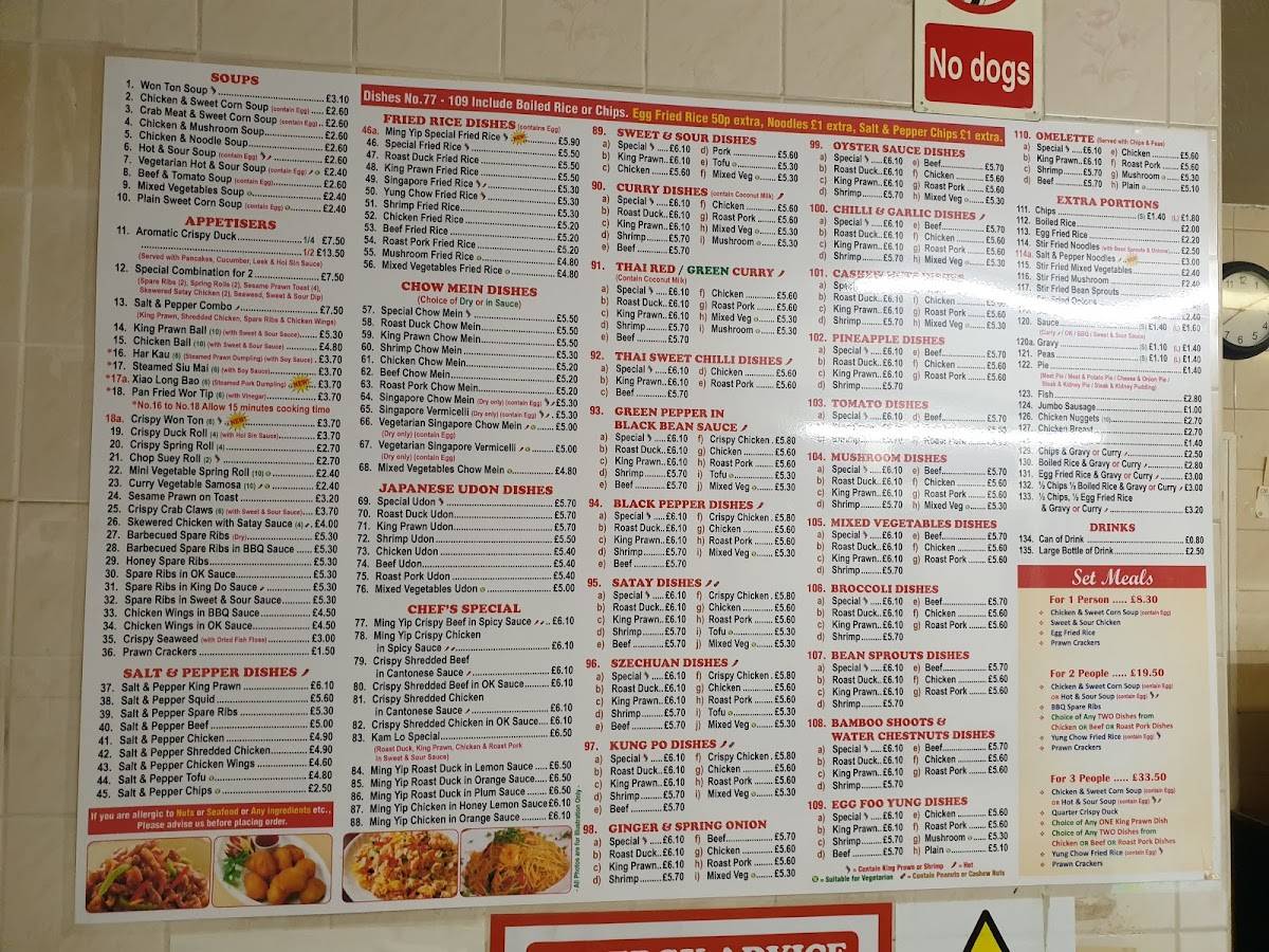 Menu at Ming Yip fast food, Manchester, 36 Roman Rd
