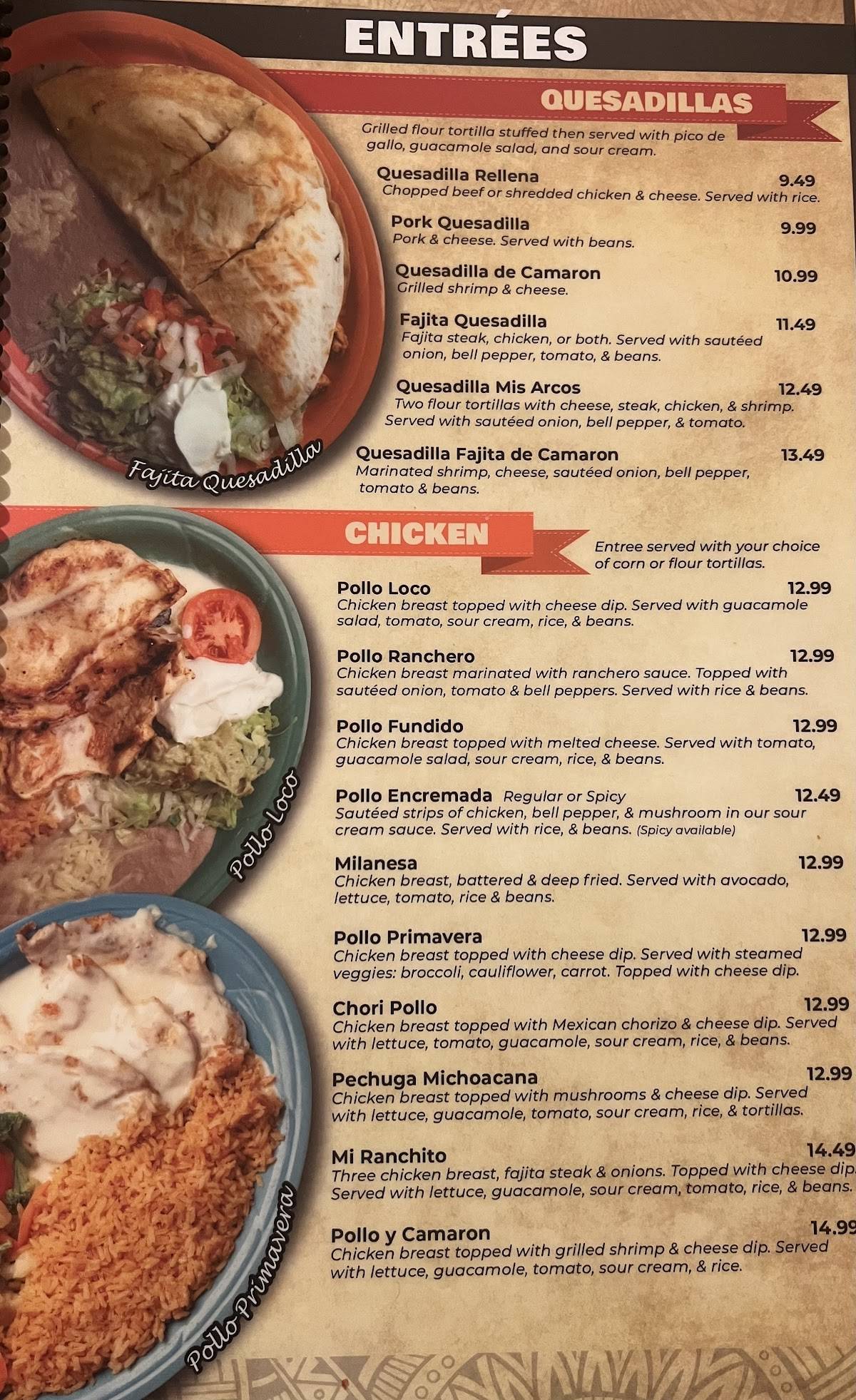 Menu at Mis Arcos Mexican Restaurant, Carthage