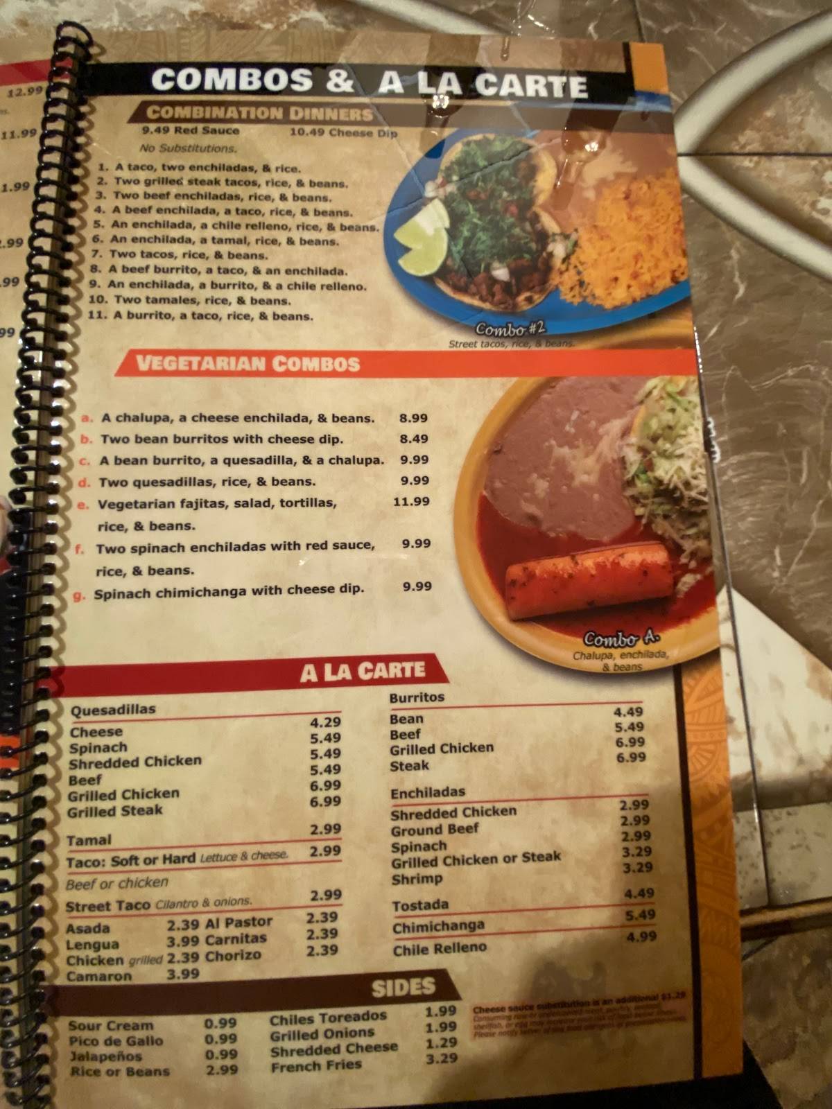 Menu at Mis Arcos Mexican Restaurant, Carthage