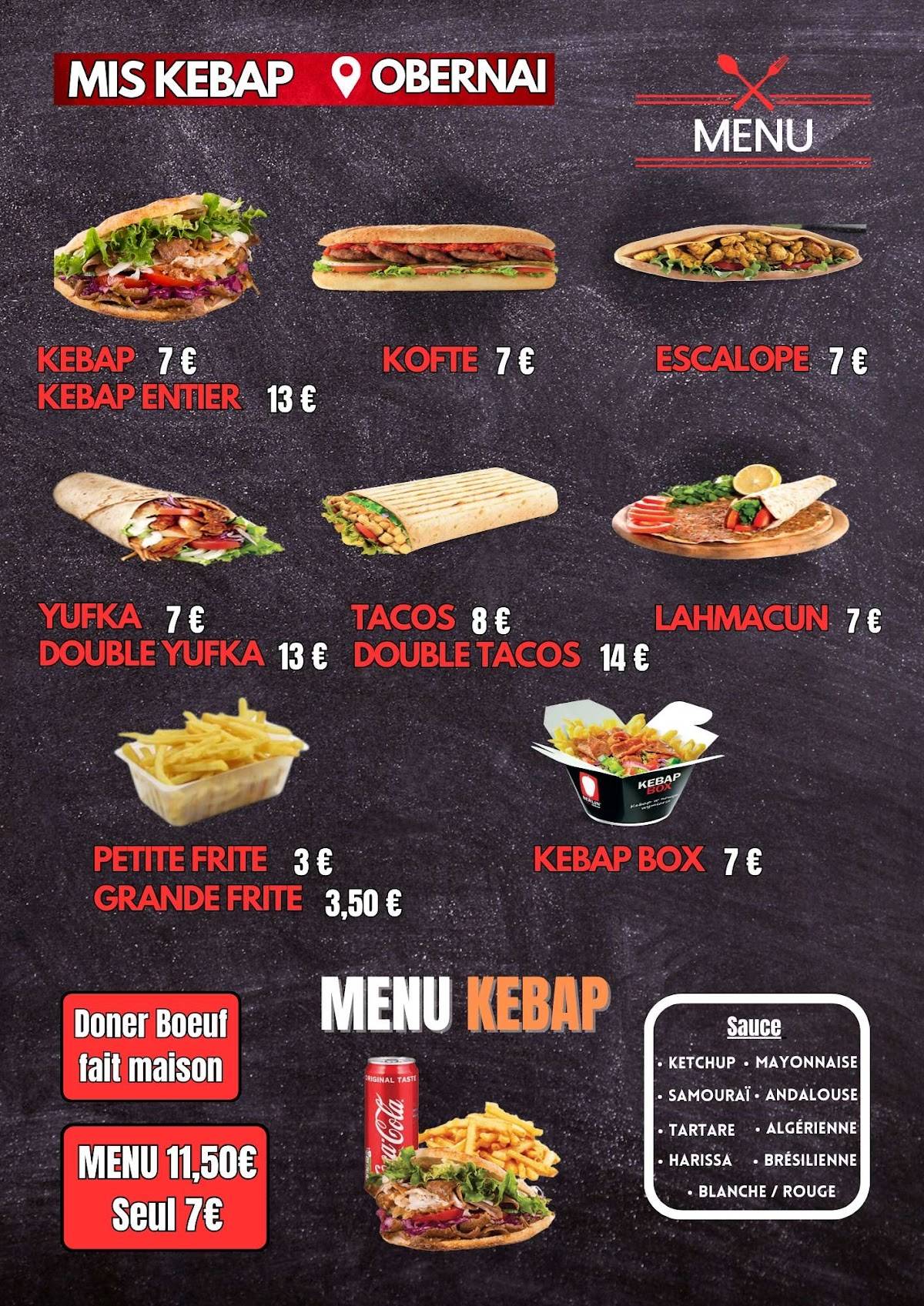 Menu au Mis Kebap restaurant, Obernai