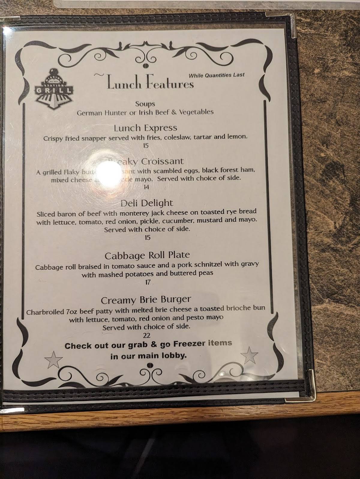 Menu at Mission Station Grill restaurant, Mission