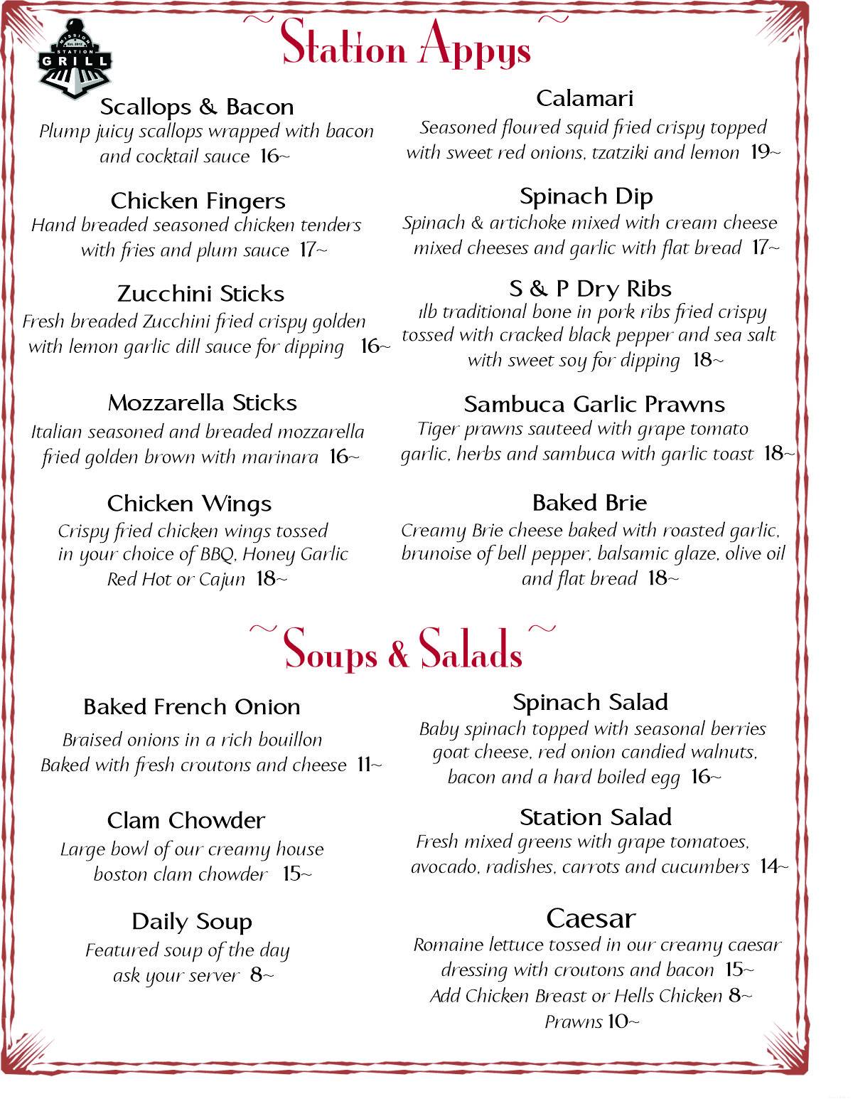 Menu at Mission Station Grill restaurant, Mission