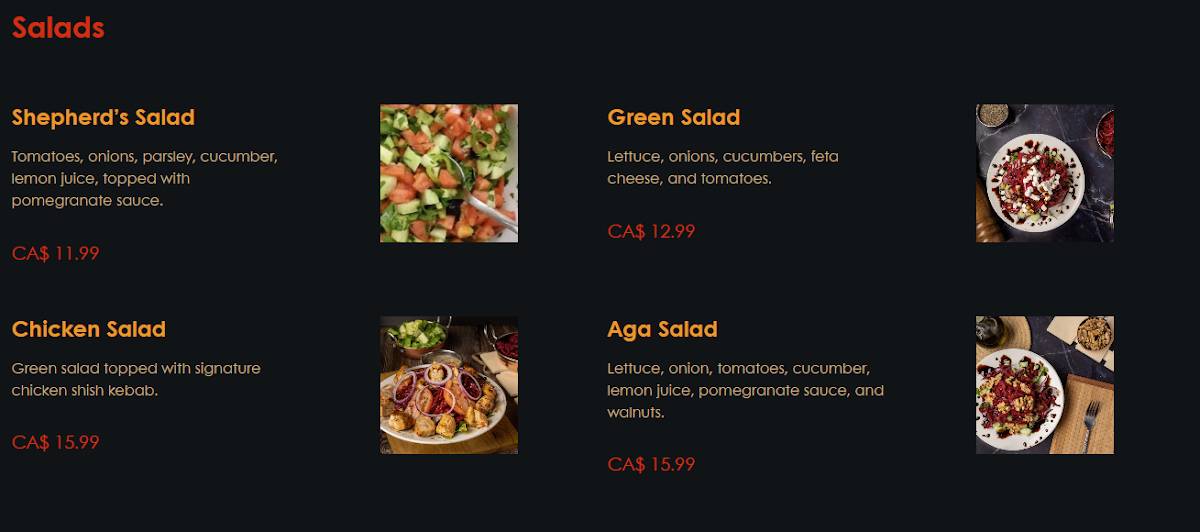 Menu at Agha Turkish Restaurant, Mississauga