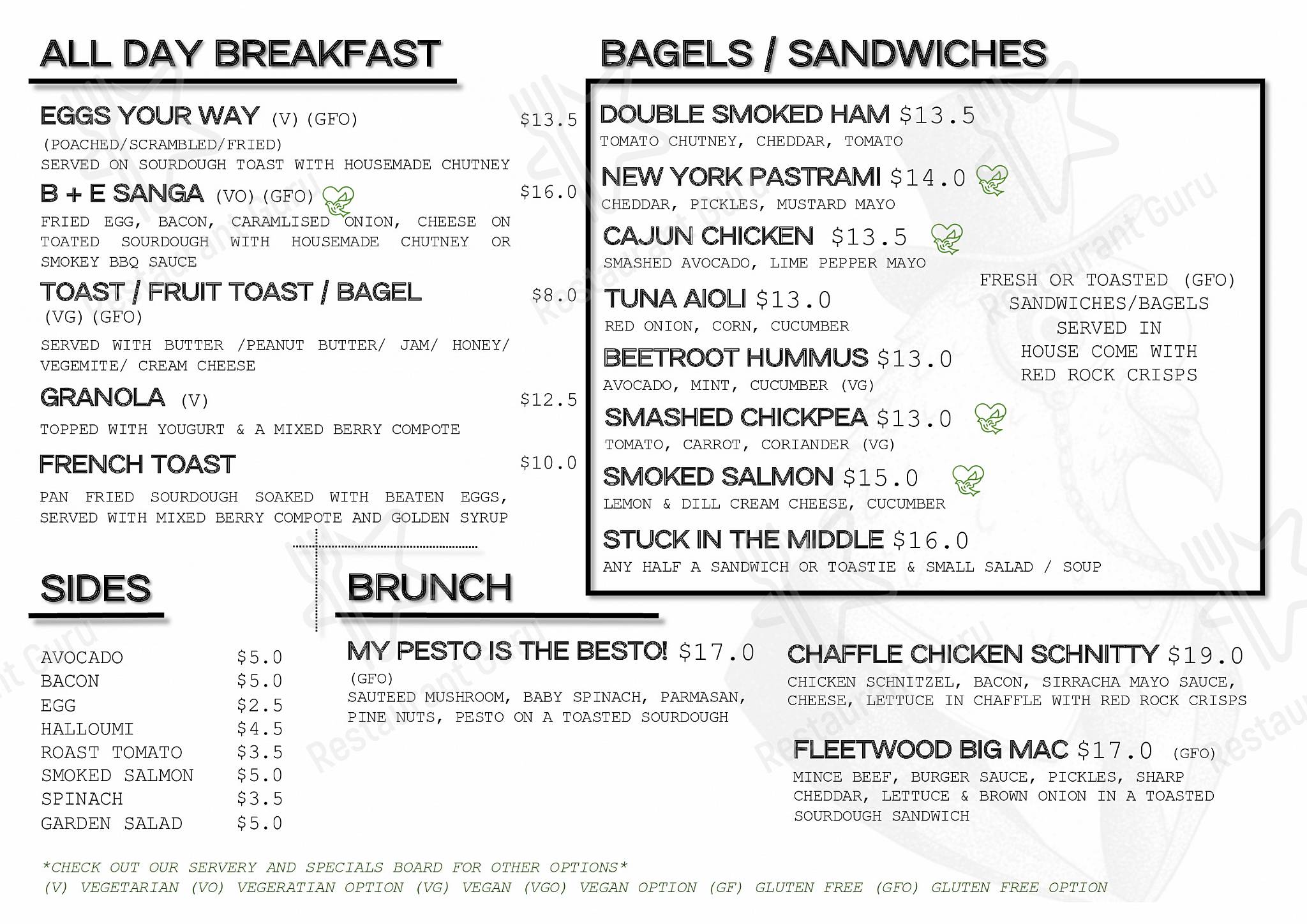 Menu at Mister Pigeon cafe, Adelaide