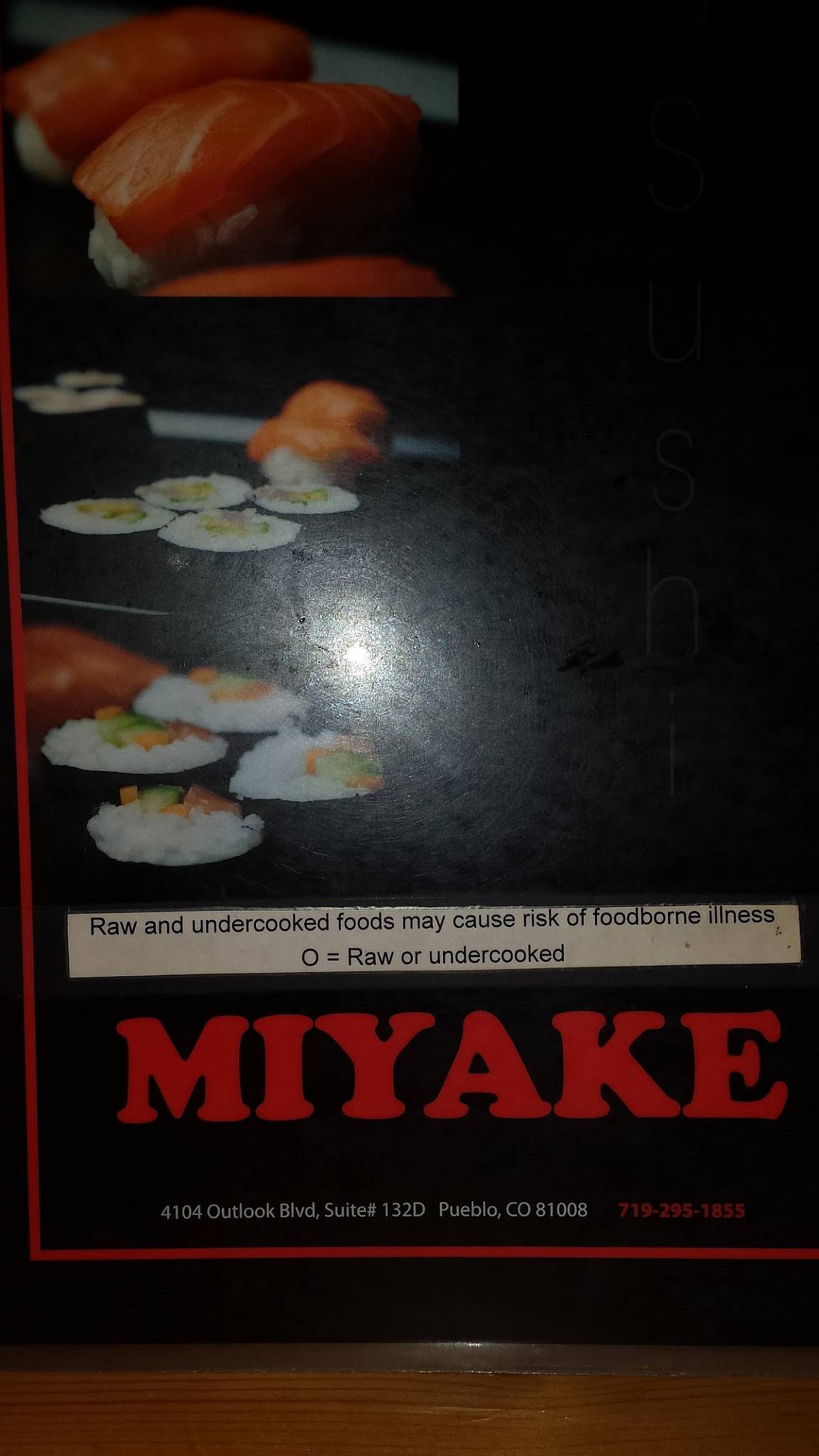 Menu at Miyake Japanese Restaurant, Pueblo