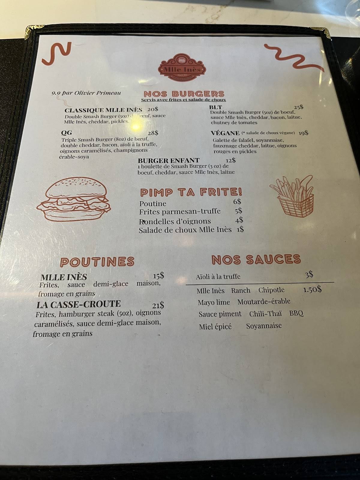Menu au Mlle Inès l'Atelier du hamburger District Gourmet Sainte-Foy ...