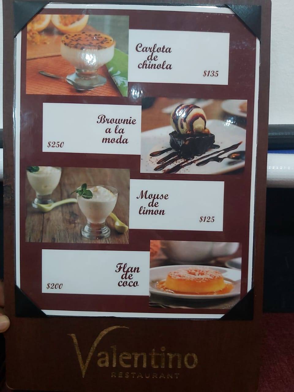 Menu at Valentino Restaurant, Moca