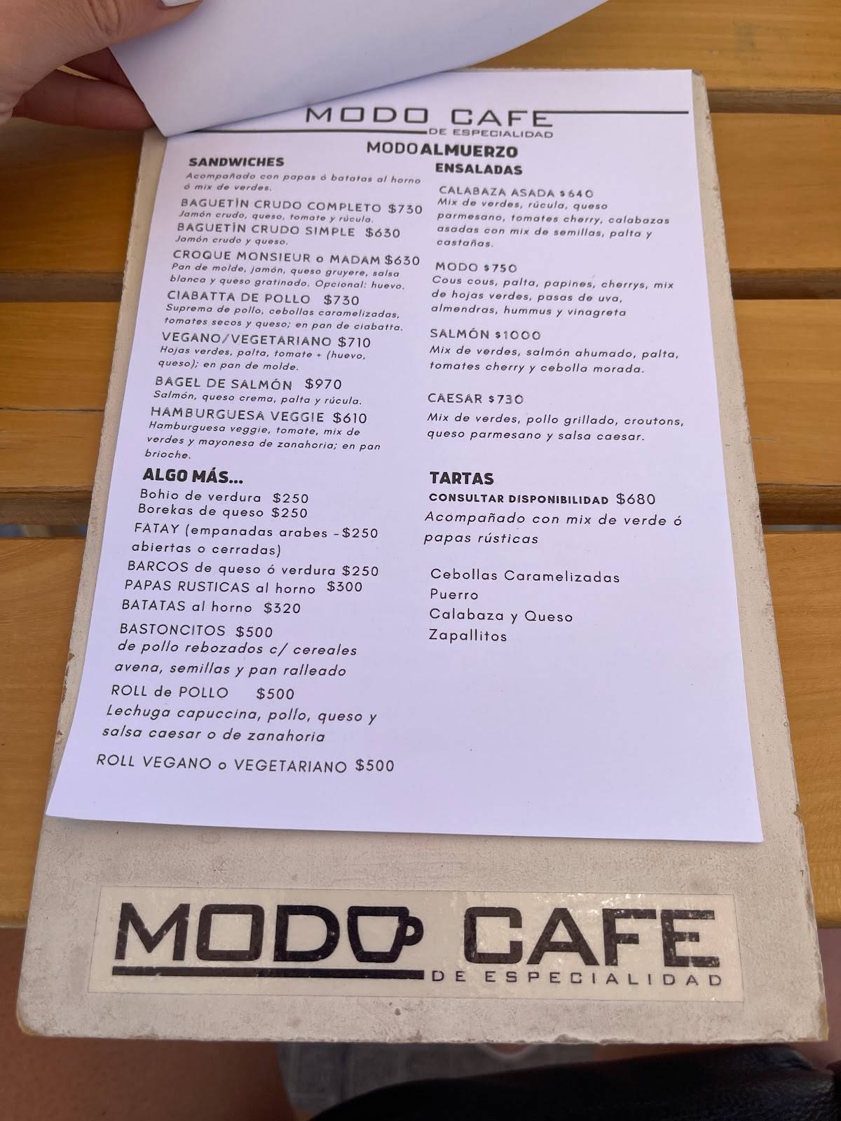 Carta de Modo Café, Buenos Aires