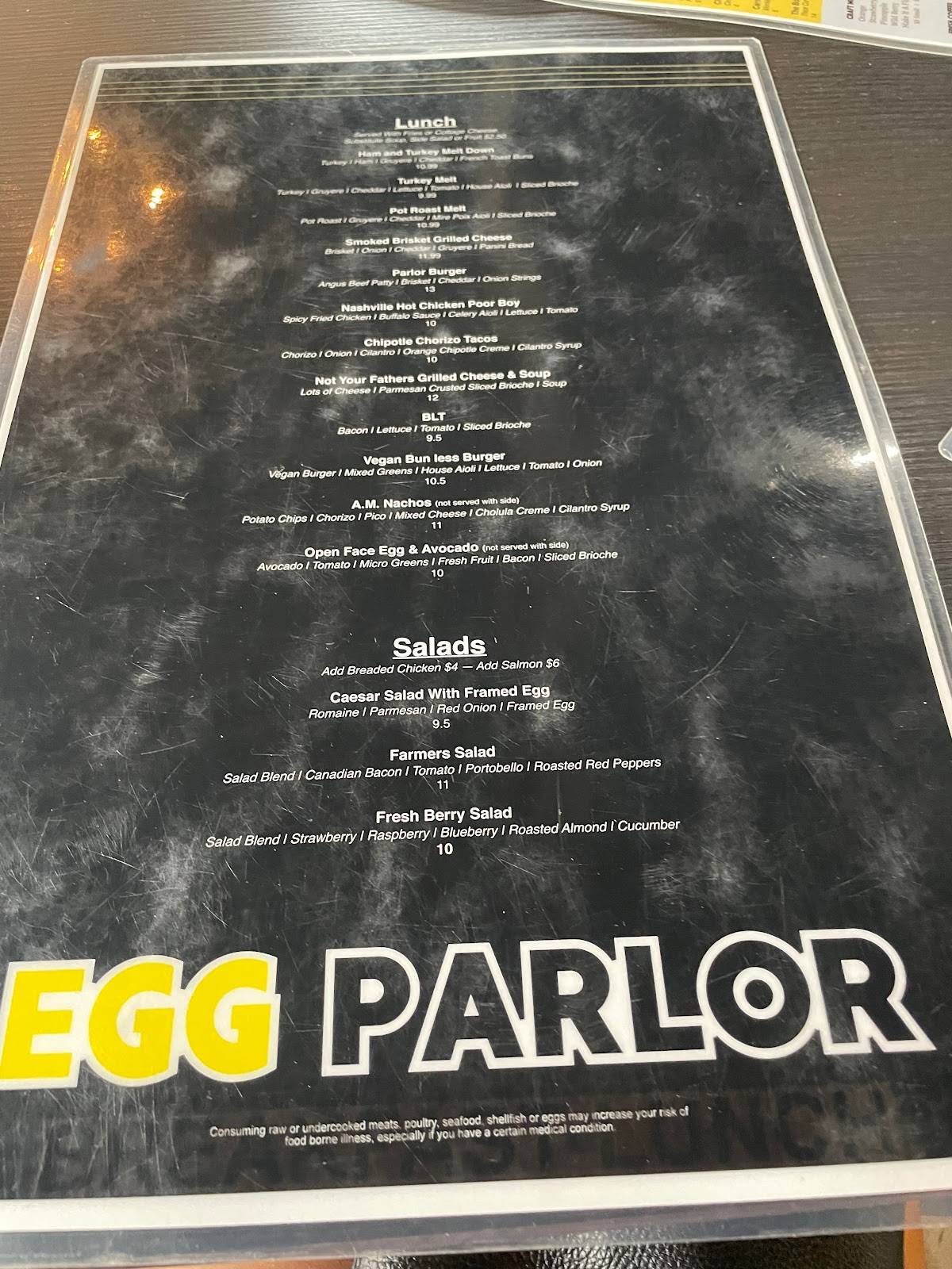 Menu at Egg Parlor restaurant, Silvis
