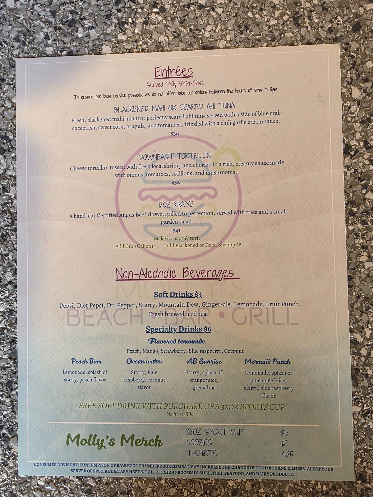 Menu at Molly's Beachside Bar & Grill, Atlantic Beach, W Fort Macon Rd