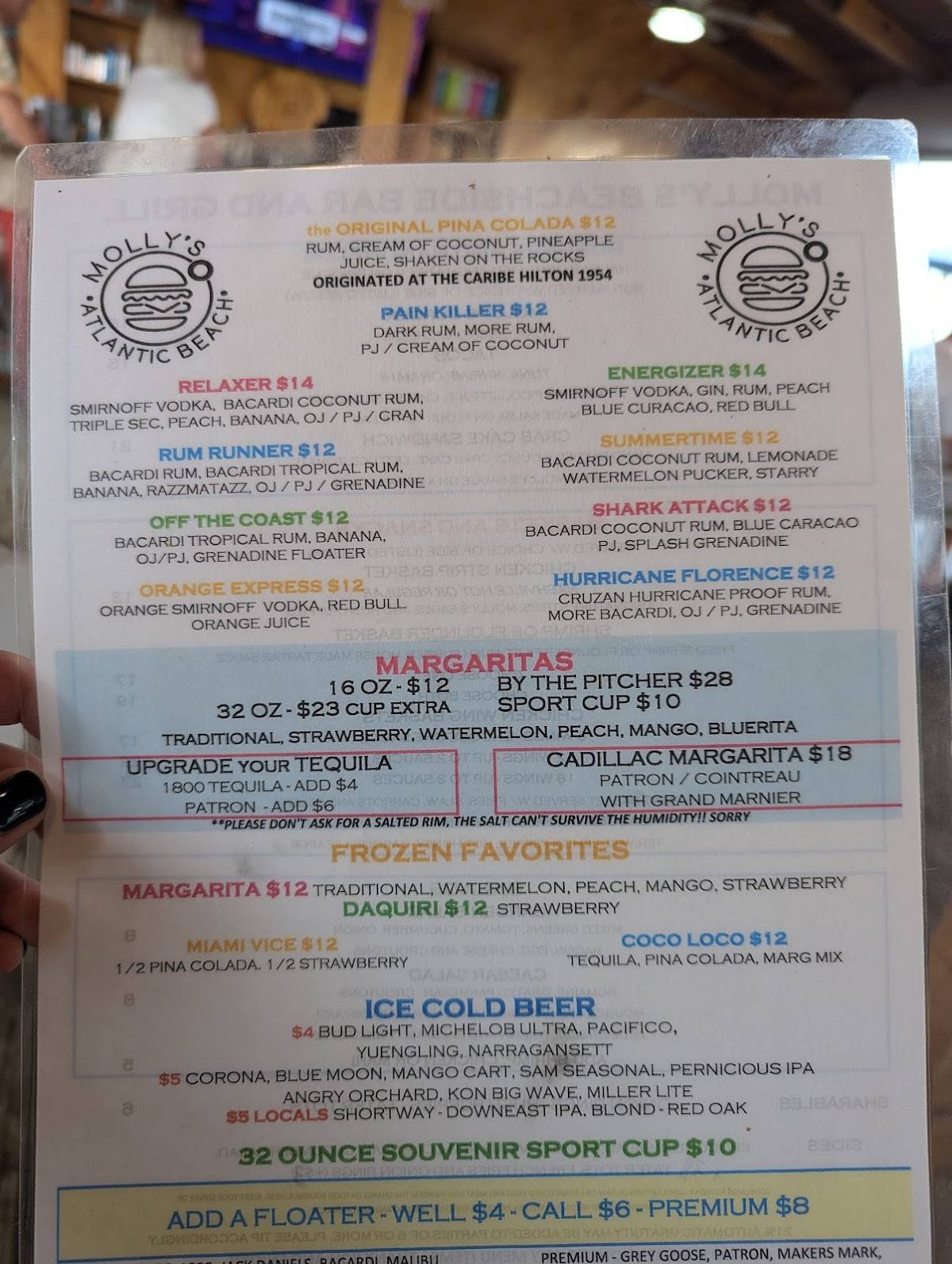 Menu at Molly's Beachside Bar & Grill, Atlantic Beach, W Fort Macon Rd