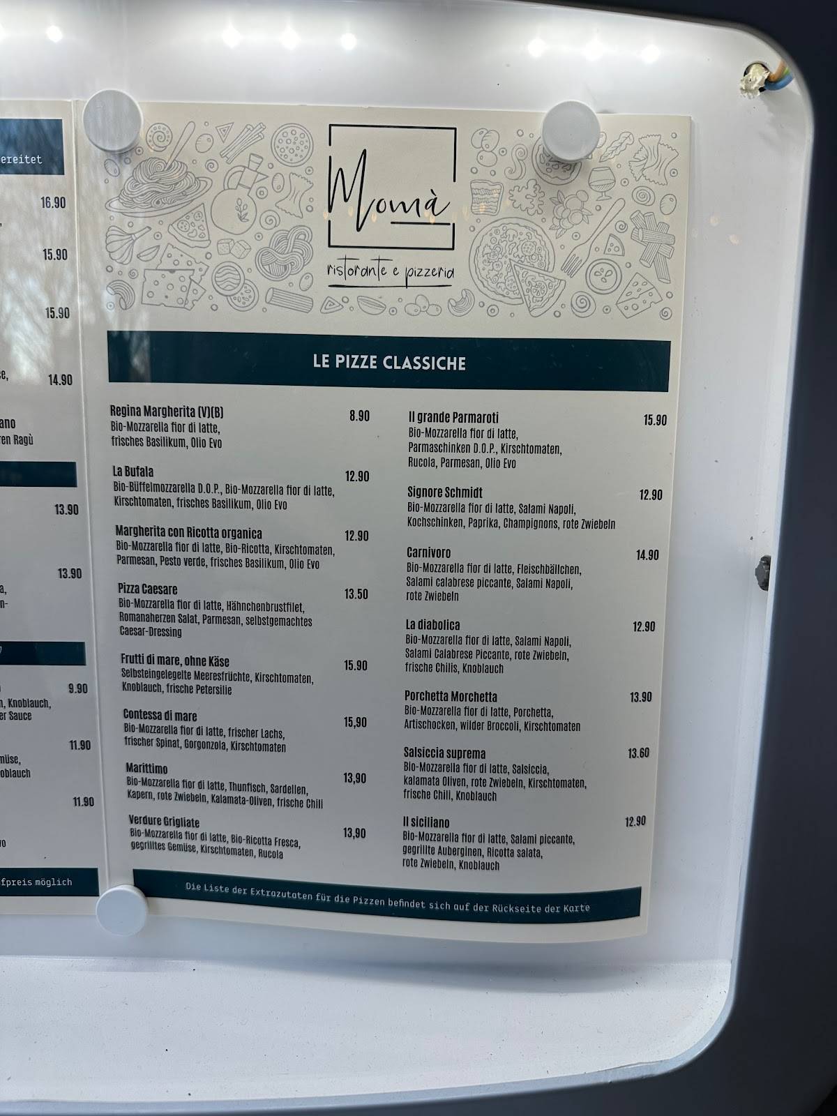 Speisekarte von Momá, ristorante, pizza, vino, Gießen