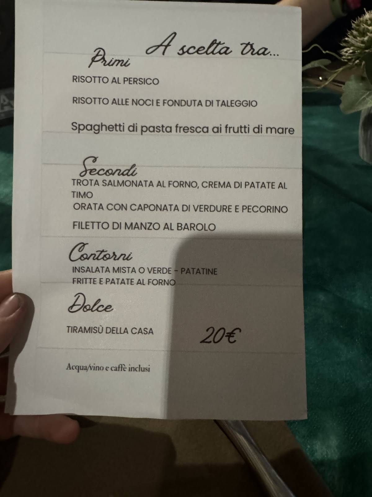 Menu da Momento ristorante, Mandello del Lario