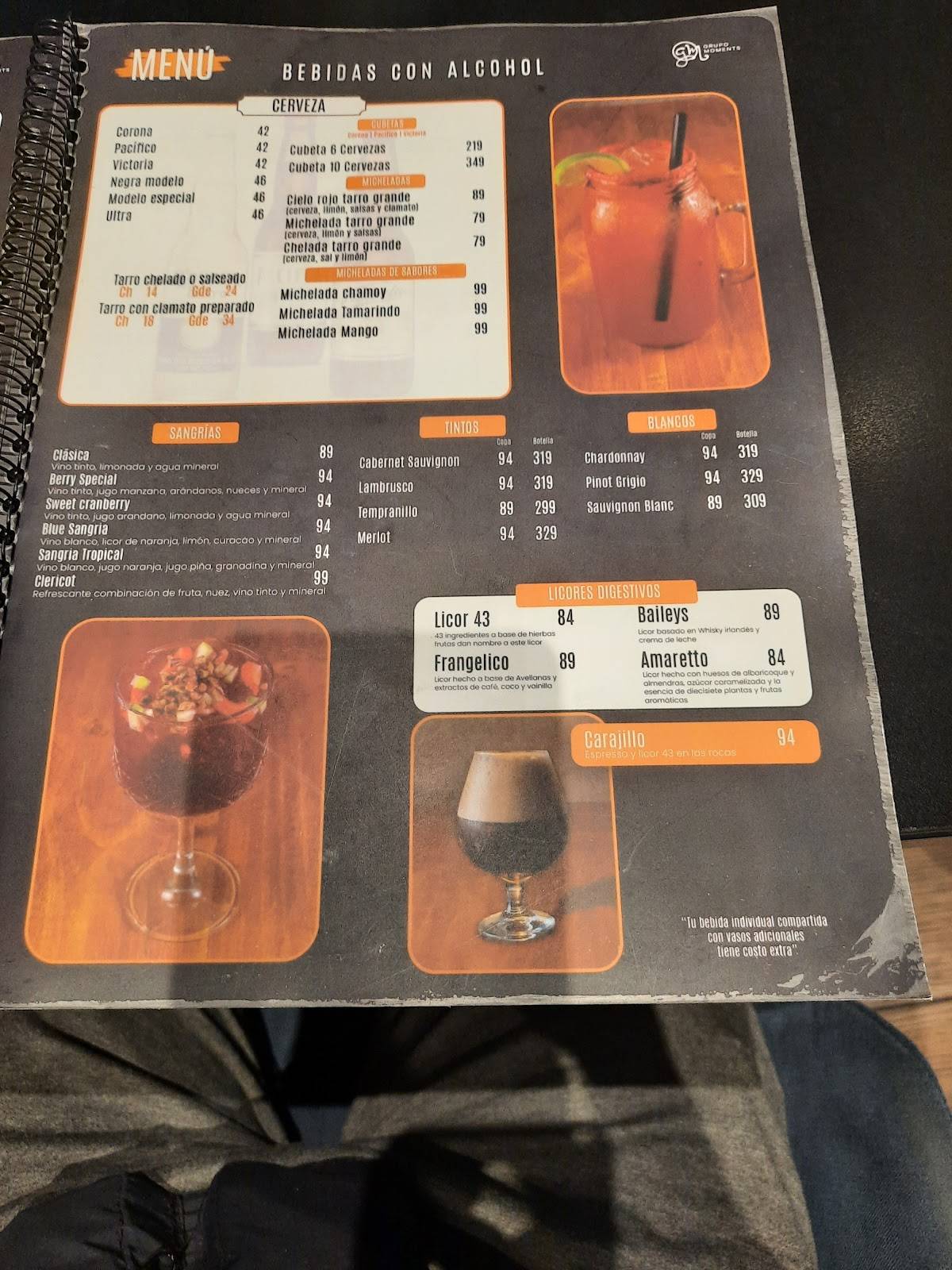 Menu at Moments Café & Bar Catedral, Puerto Vallarta