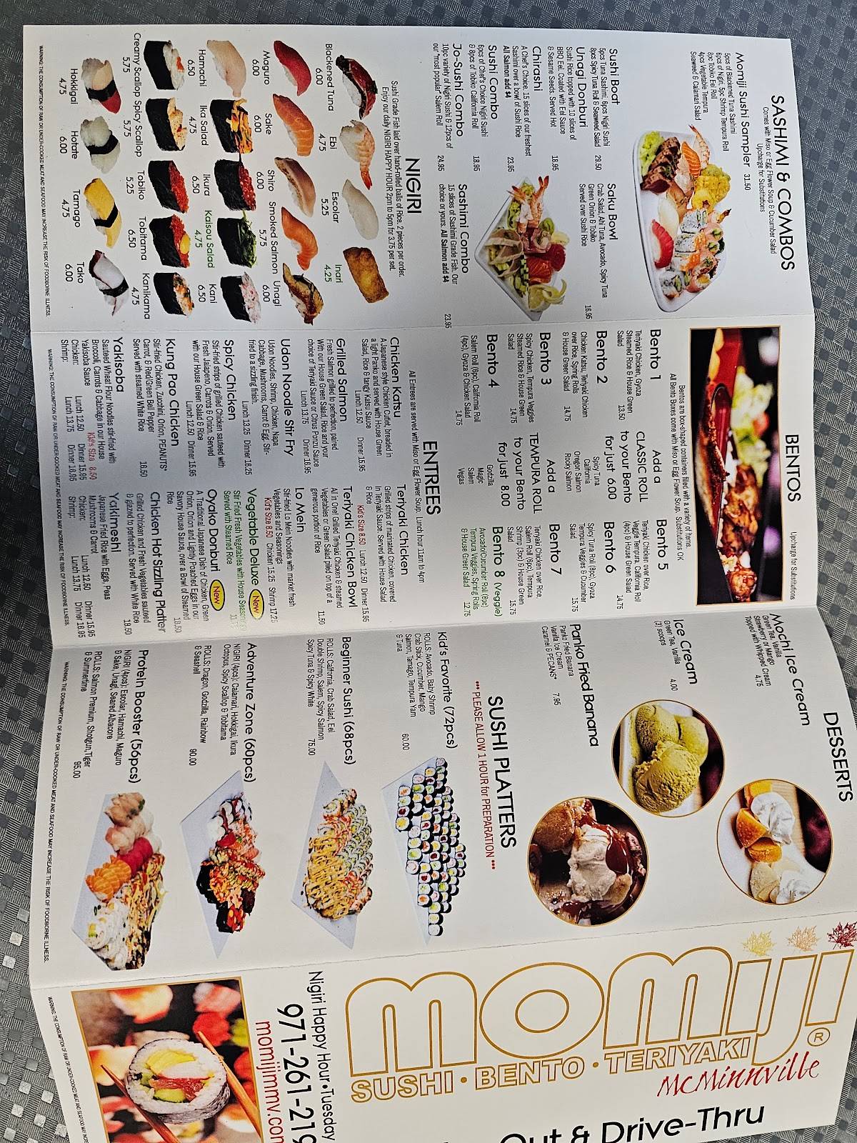 Carta del restaurante Momiji Sushi • Bento • Teriyaki, McMinnville