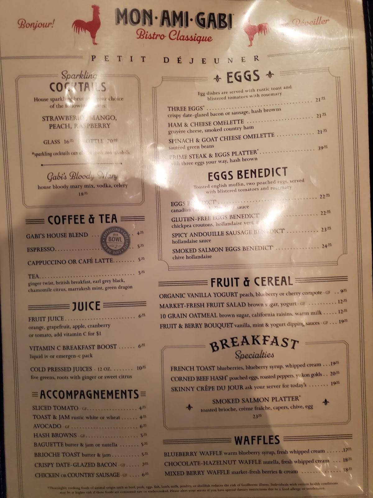 Menu at Mon Ami Gabi steakhouse, Las Vegas, S Las Vegas Blvd South