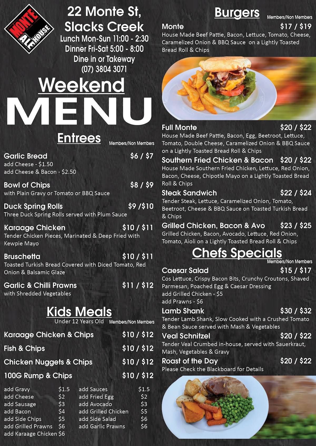 Menu at Monte Ale House and Drive Thru pub & bar, Springwood