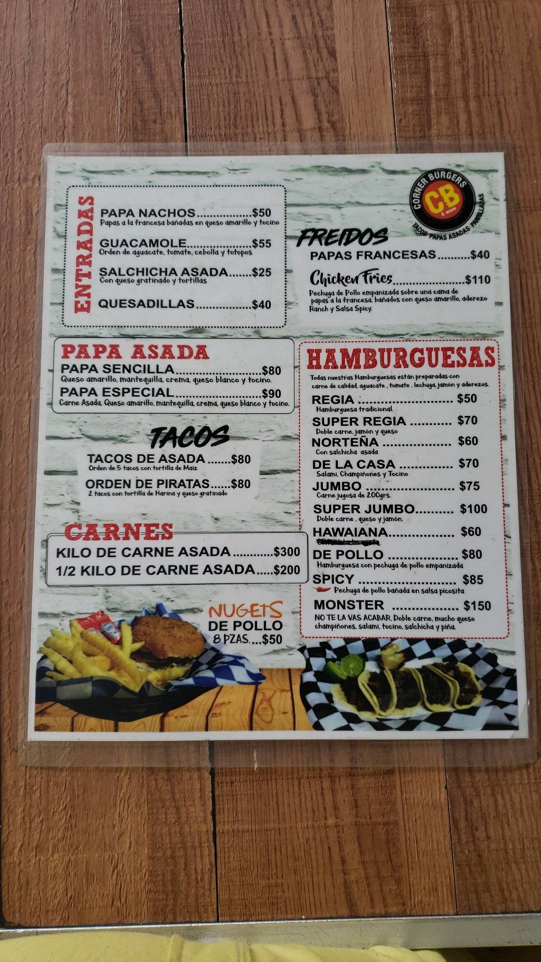 Menu at Burgers n' Fries Forever restaurant, Monterrey