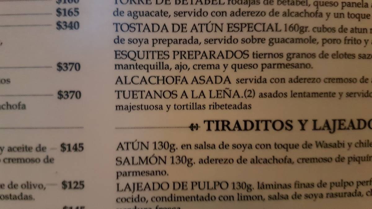 Carta de parrilla La Torrada, Monterrey, 2500 Col. Valle Oriente