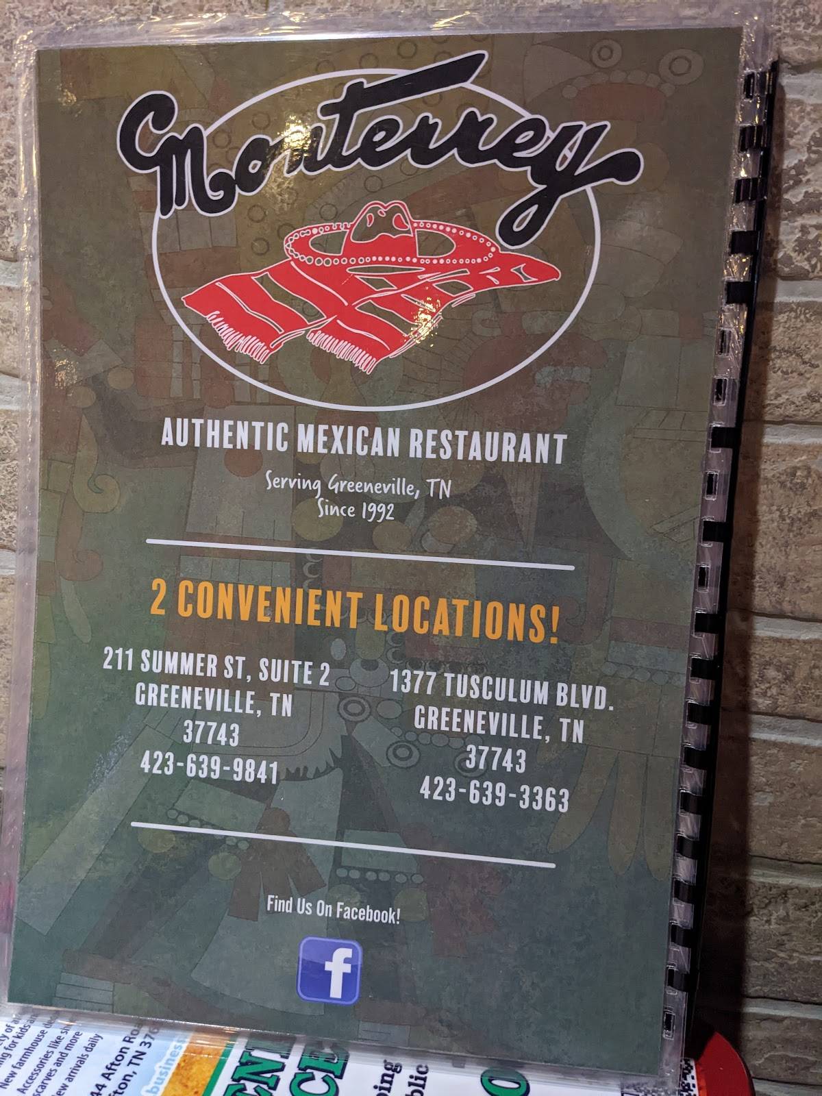 Menu at Monterrey Mexican Restaurant, Greeneville, Tusculum Blvd