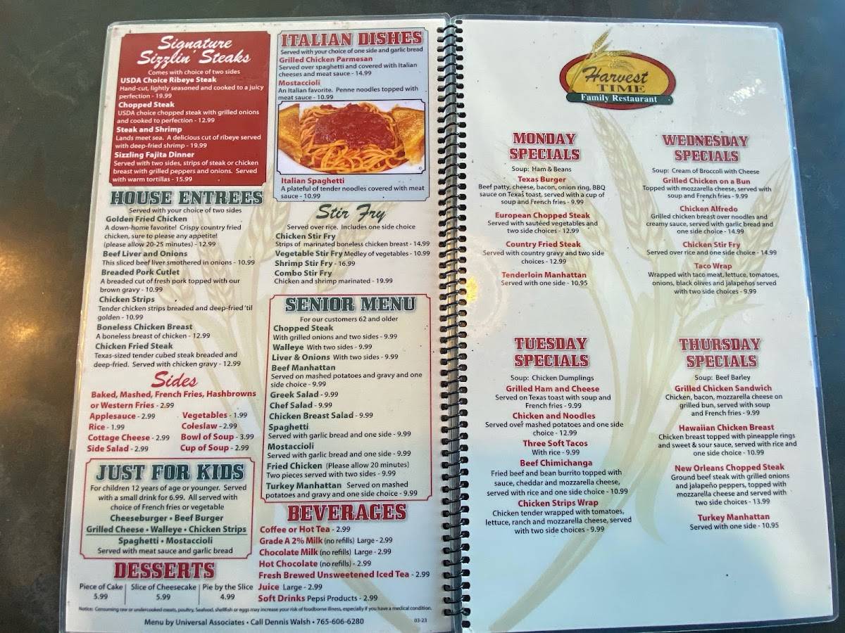 Menu at Harvest Time Family Restaurant, Monticello
