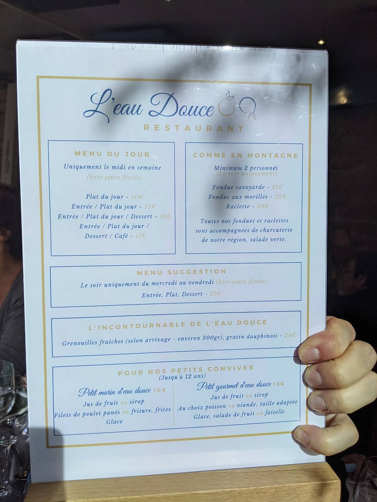 Menu au L'eau Douce restaurant, Montmerle-sur-Saône, 53 Rue de Mâcon