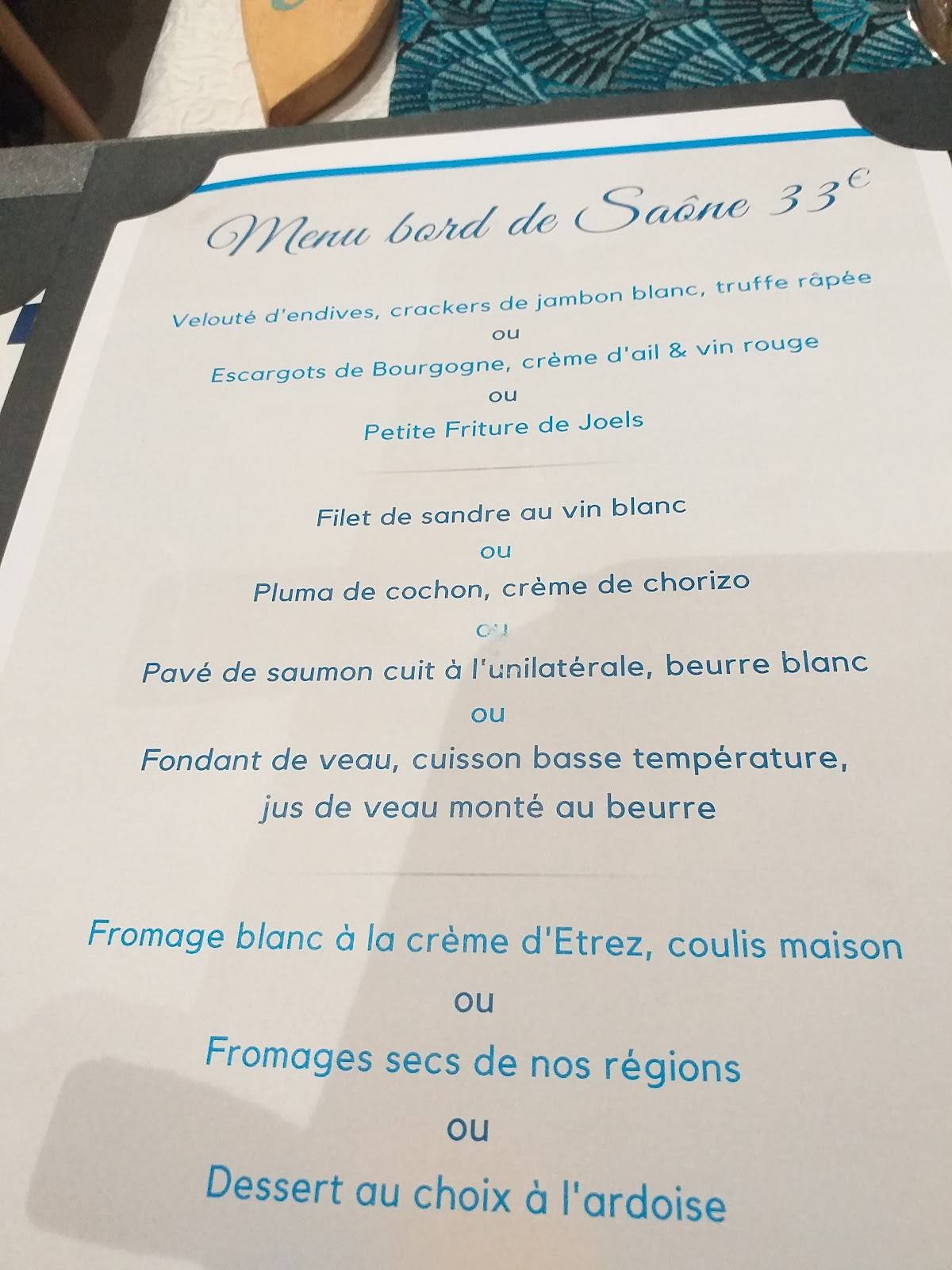 Menu au L'eau Douce restaurant, Montmerle-sur-Saône, 53 Rue de Mâcon
