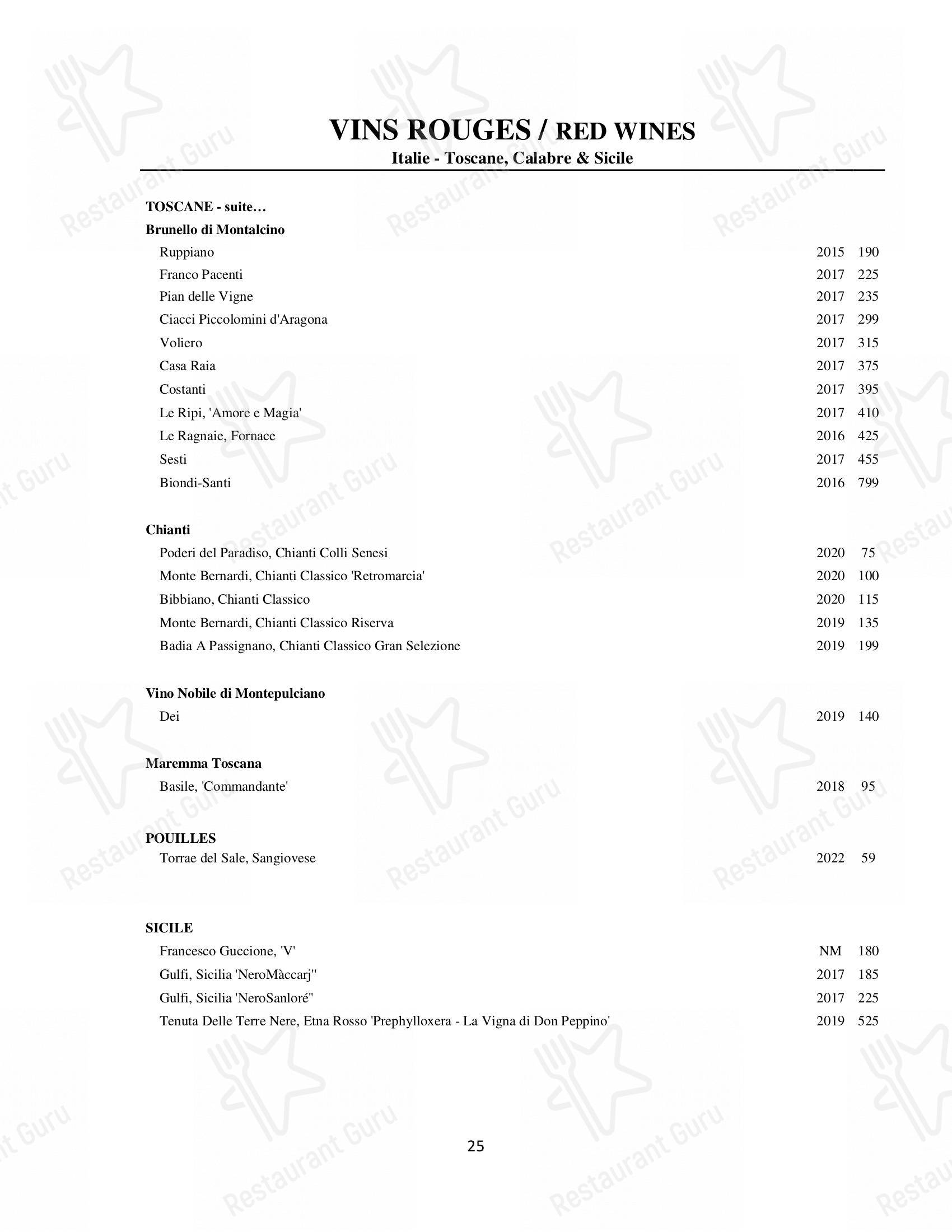 Menu au Maison Boulud restaurant, Montréal