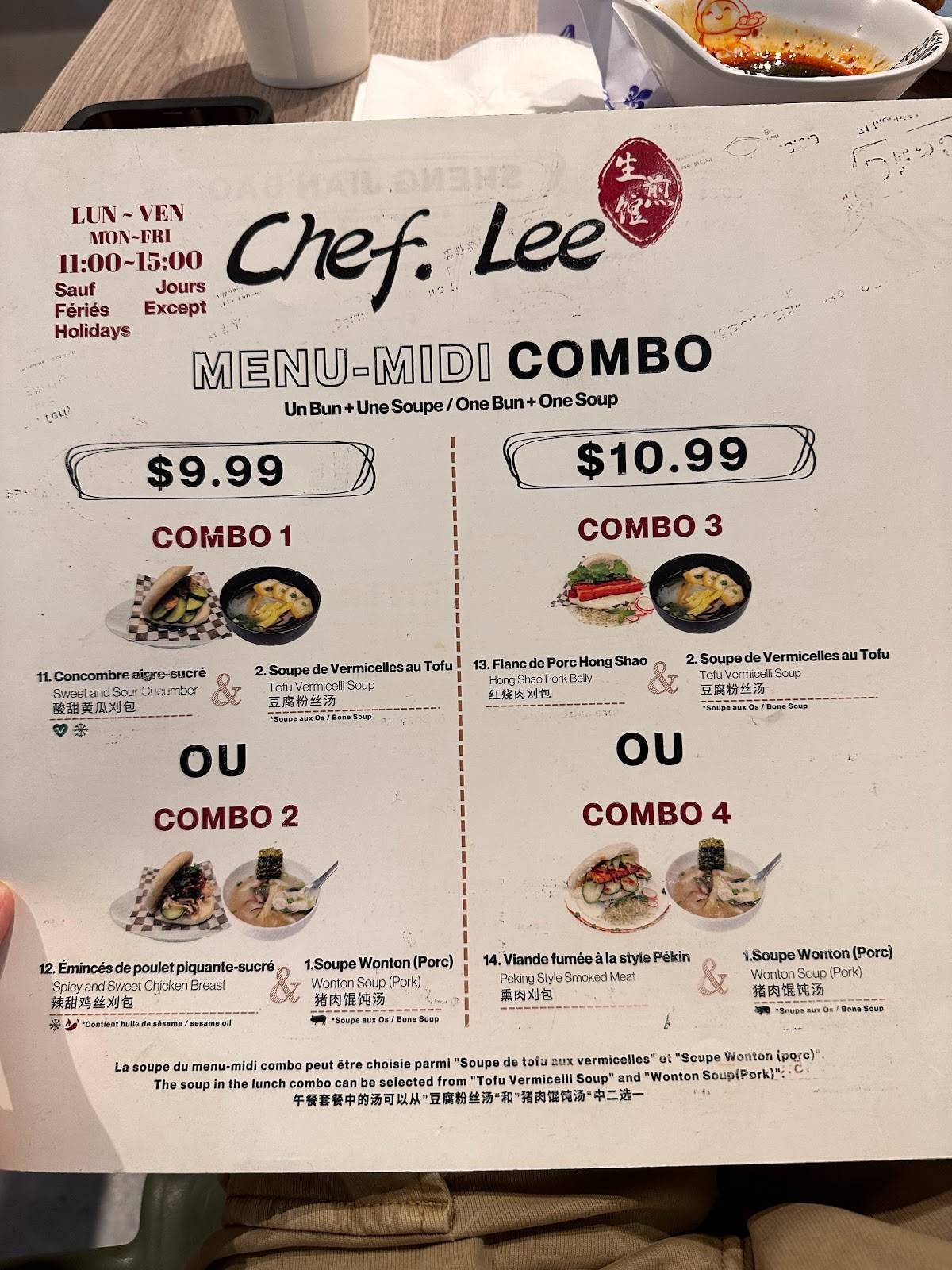 Menu at Chef Lee restaurant, Montréal