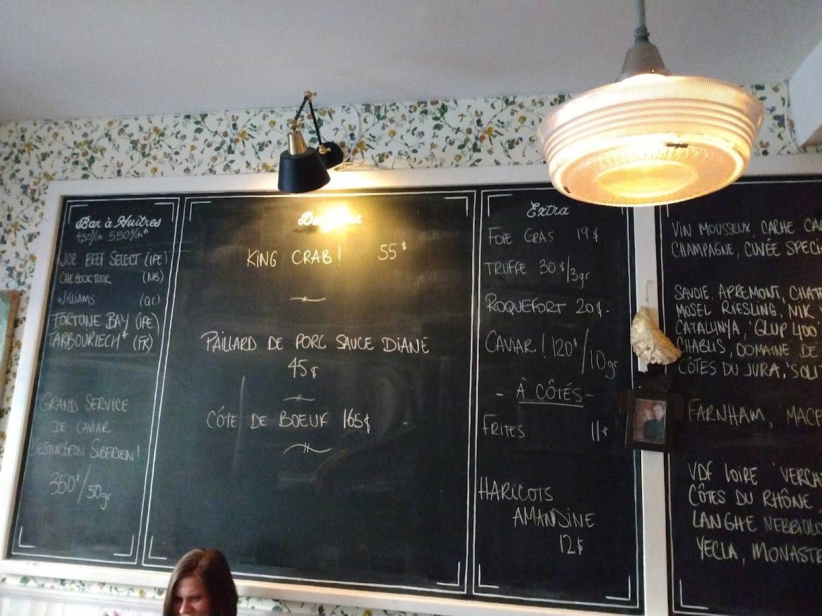 Menu at Joe Beef steakhouse, Montréal