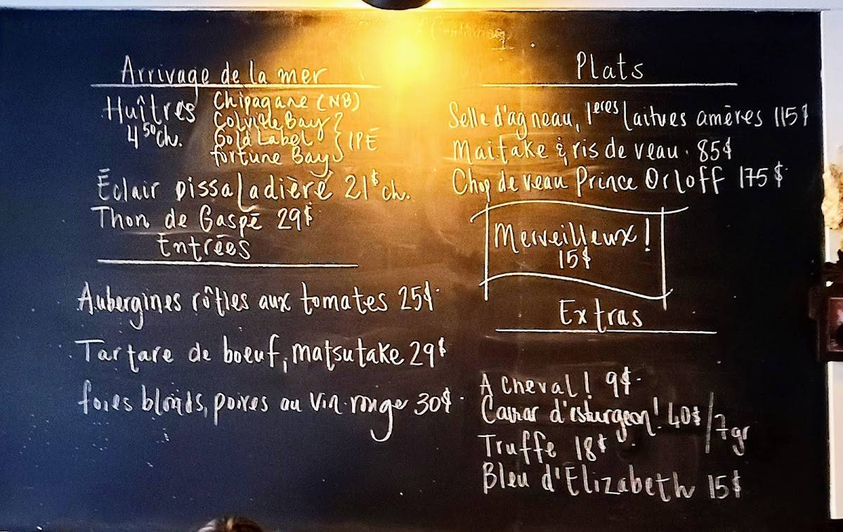 Menu at Joe Beef steakhouse, Montréal