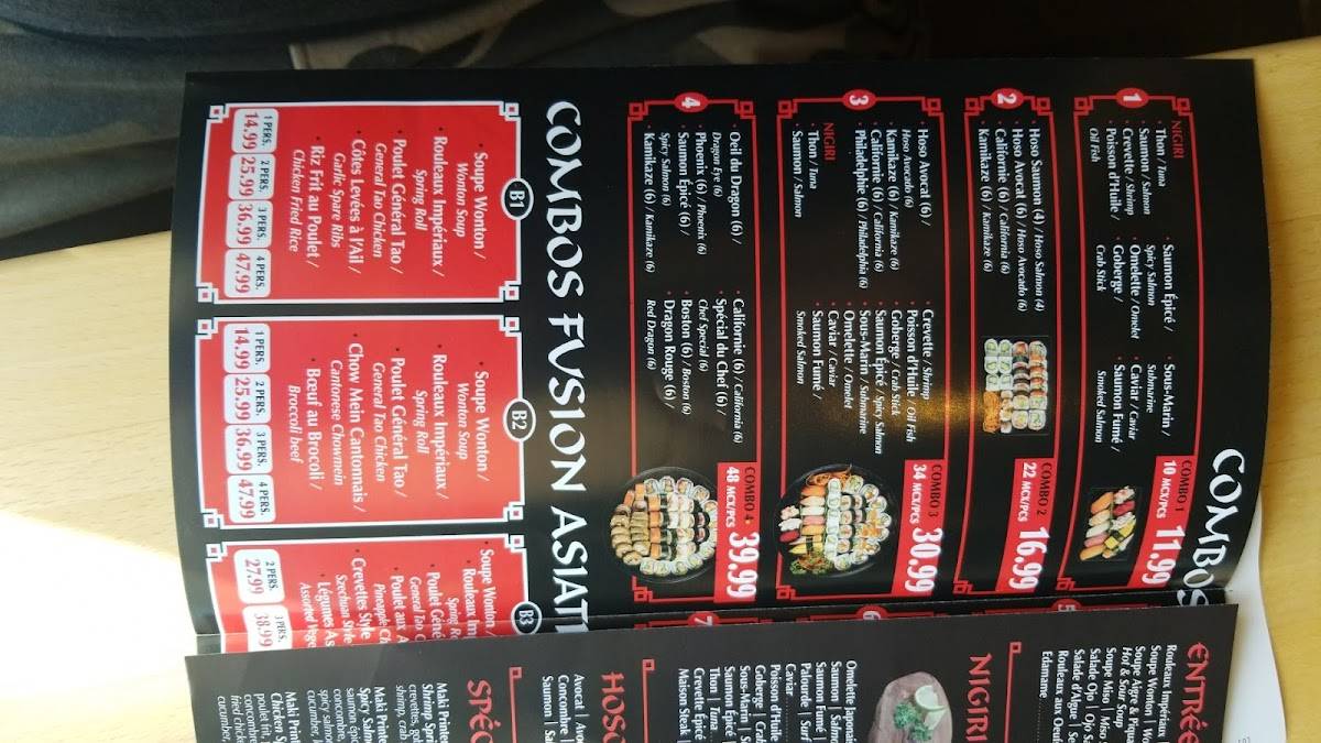 Menu au Ojo sushi restaurant, Montréal