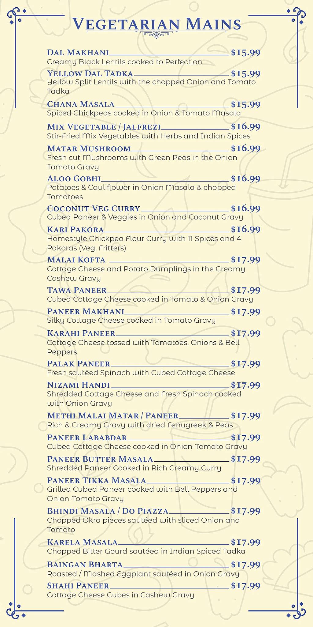 Carta del restaurante Moonlight Indian Kitchen & Banquet, Edmonton