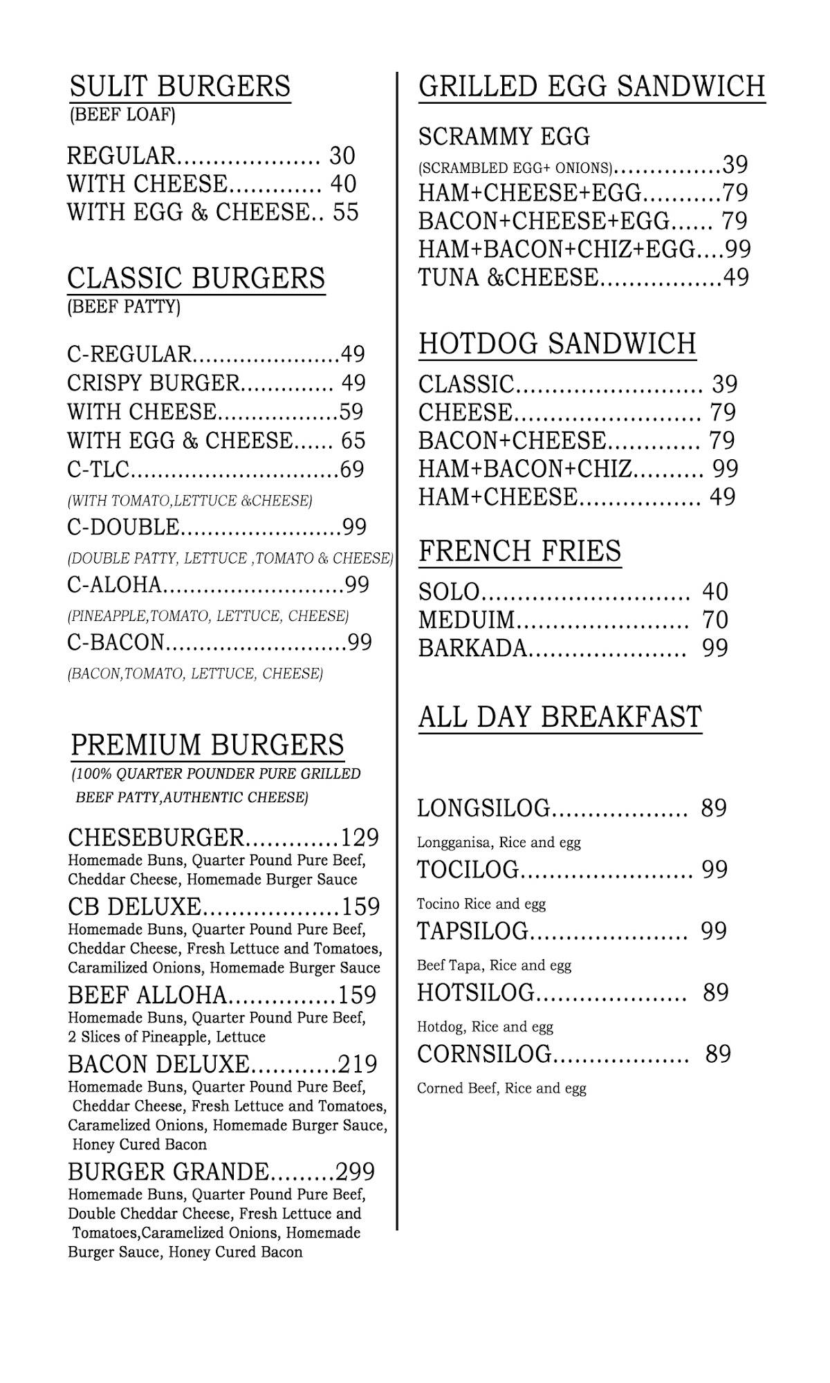 Menu at Morena Cafe, Puerto Princesa, Palanca St