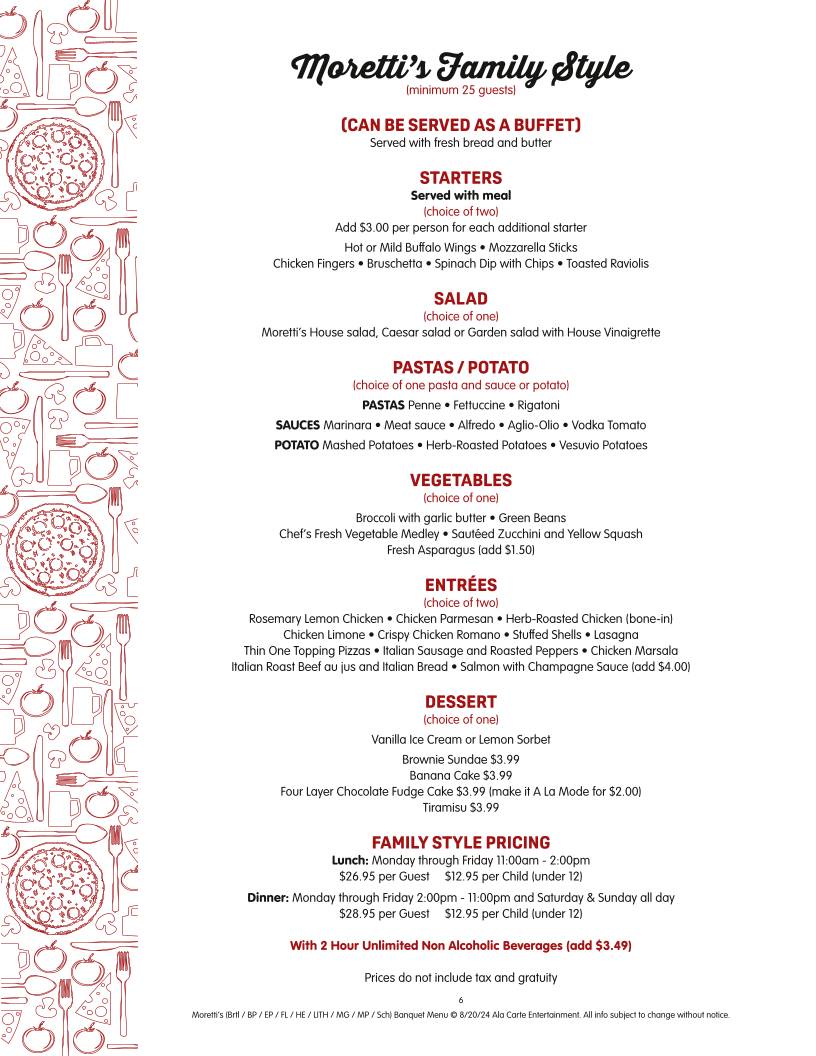 Menu at Moretti's Ristorante & Pizzeria Morton Grove, Morton Grove