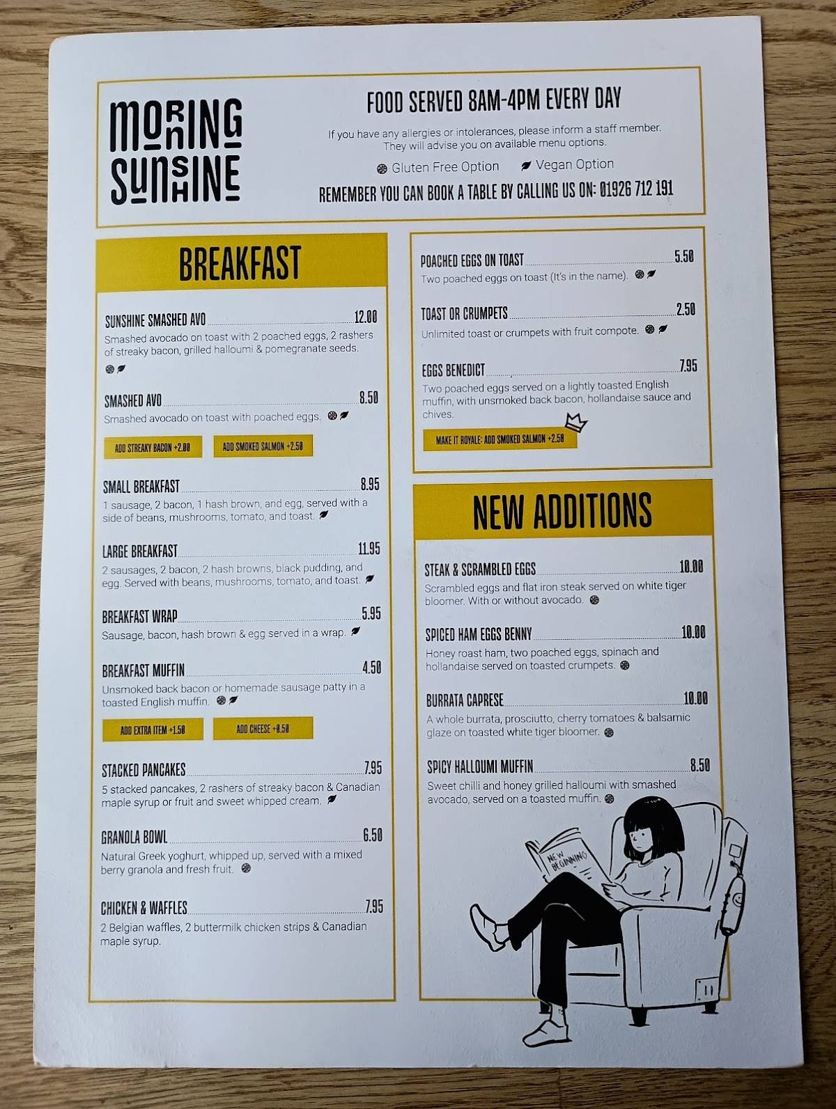 Menu at Morning Sunshine Coffee restaurant, Kenilworth