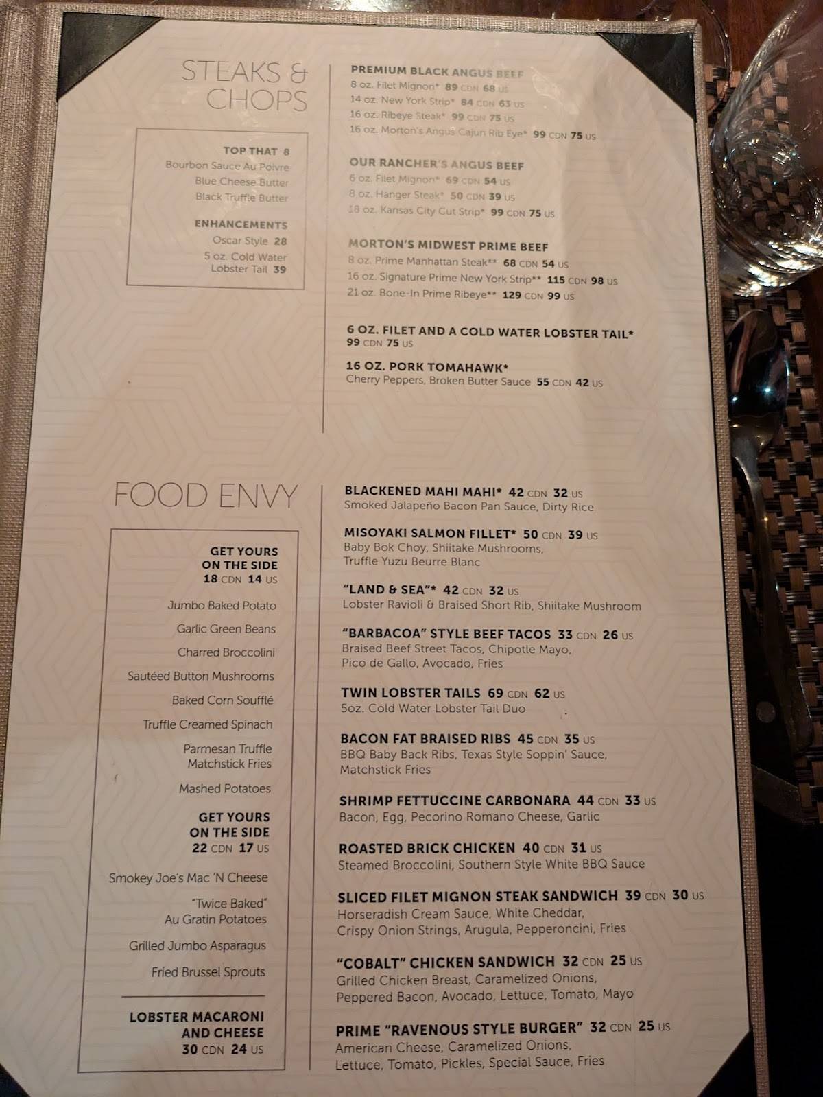 Menu at Morton's Grille Niagara Falls restaurant, Niagara Falls