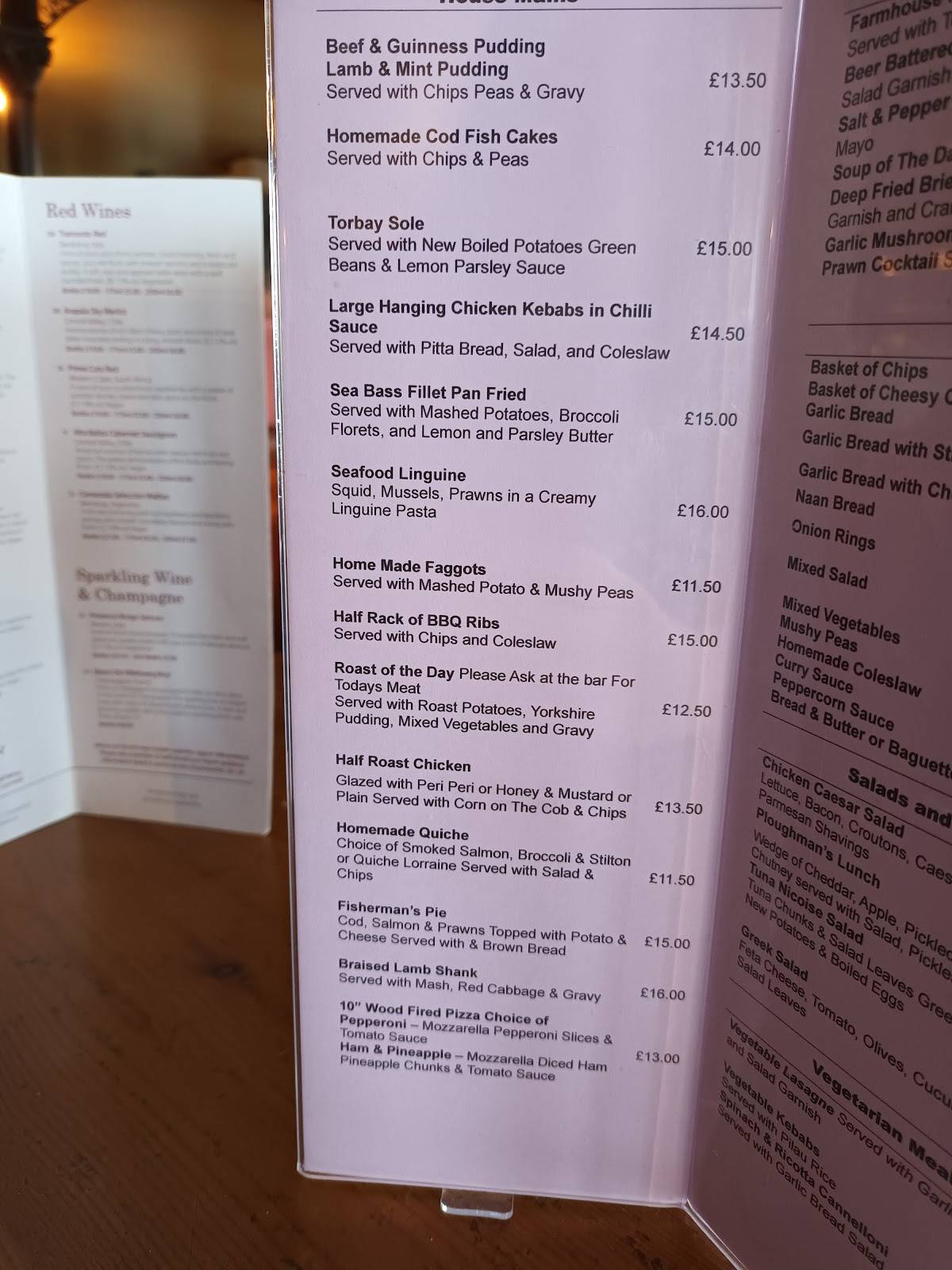 Menu at Mount Batten Bar, Plymouth