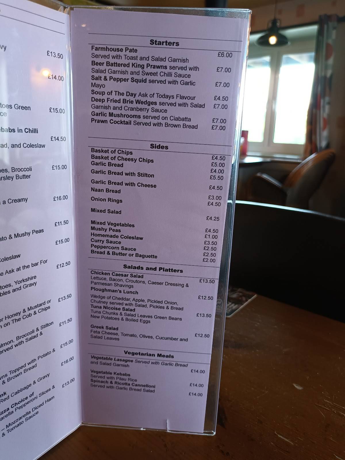Menu at Mount Batten Bar, Plymouth