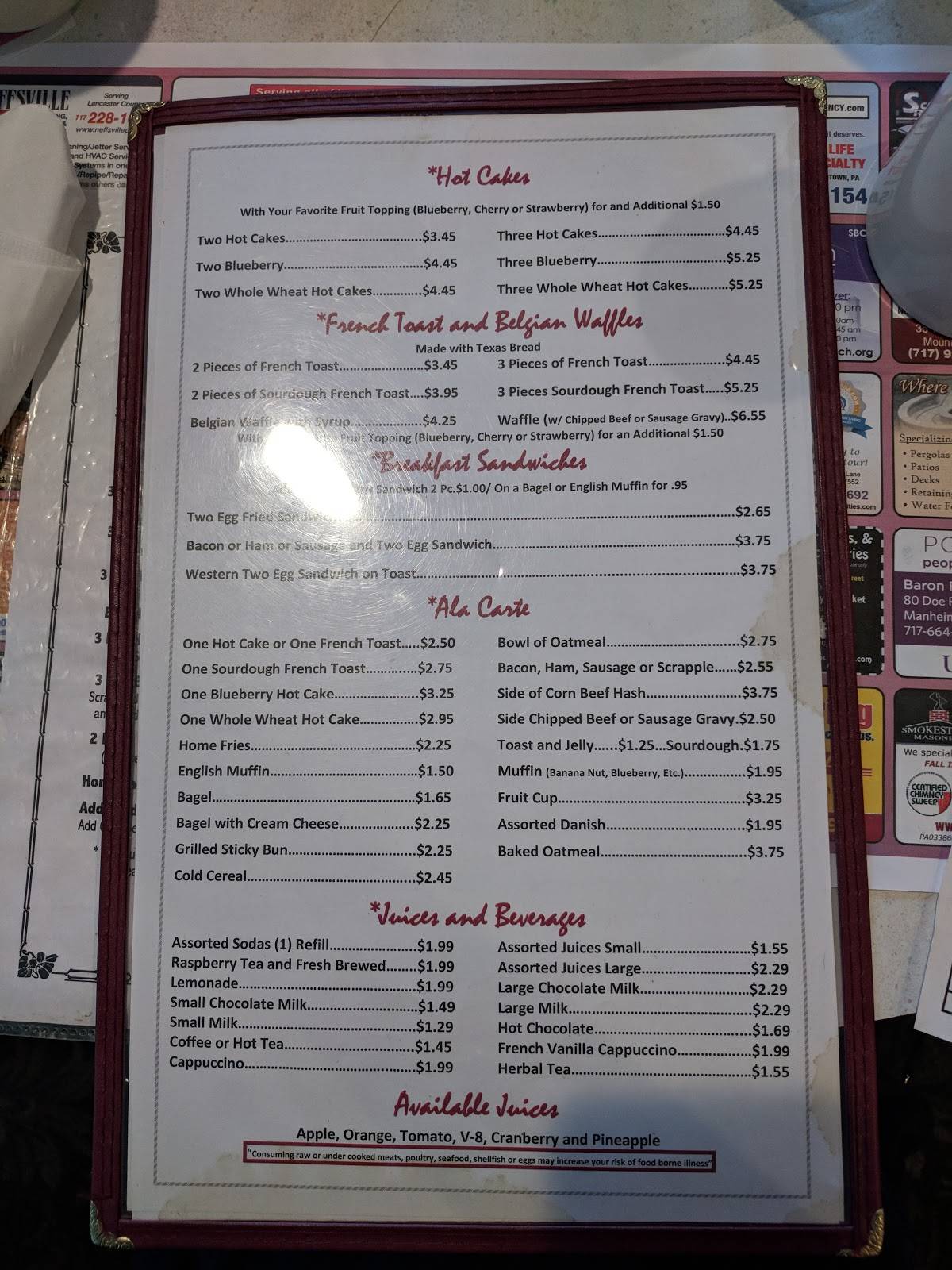 Menu at Mount Joy Family Restaurant, Mount Joy