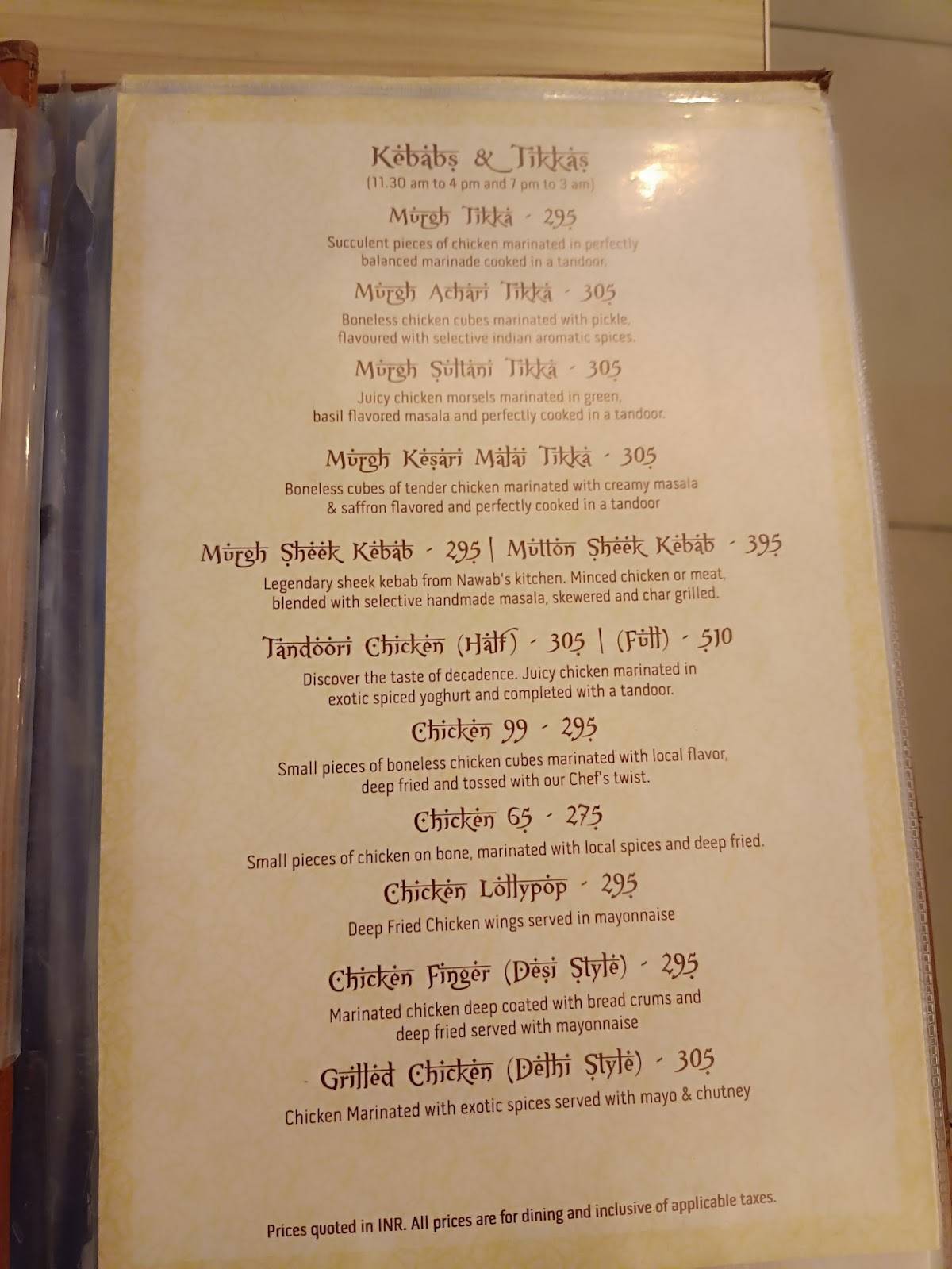 Menu at Mount Road Bilal, Chennai