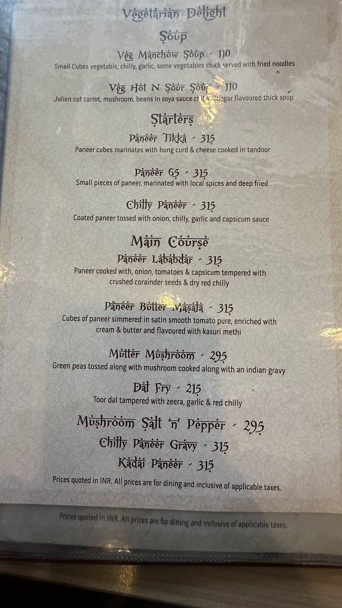 Menu at Mount Road Bilal, Chennai
