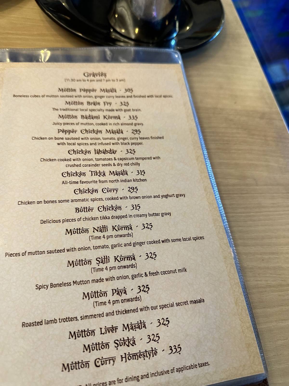 Menu at Mount Road Bilal, Chennai
