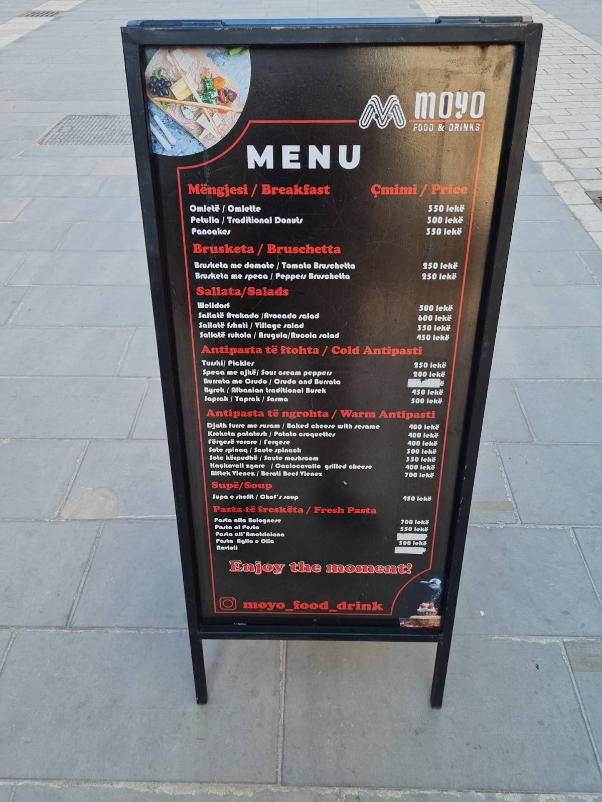 Menu at Moyo Food & Drink restaurant, Berat