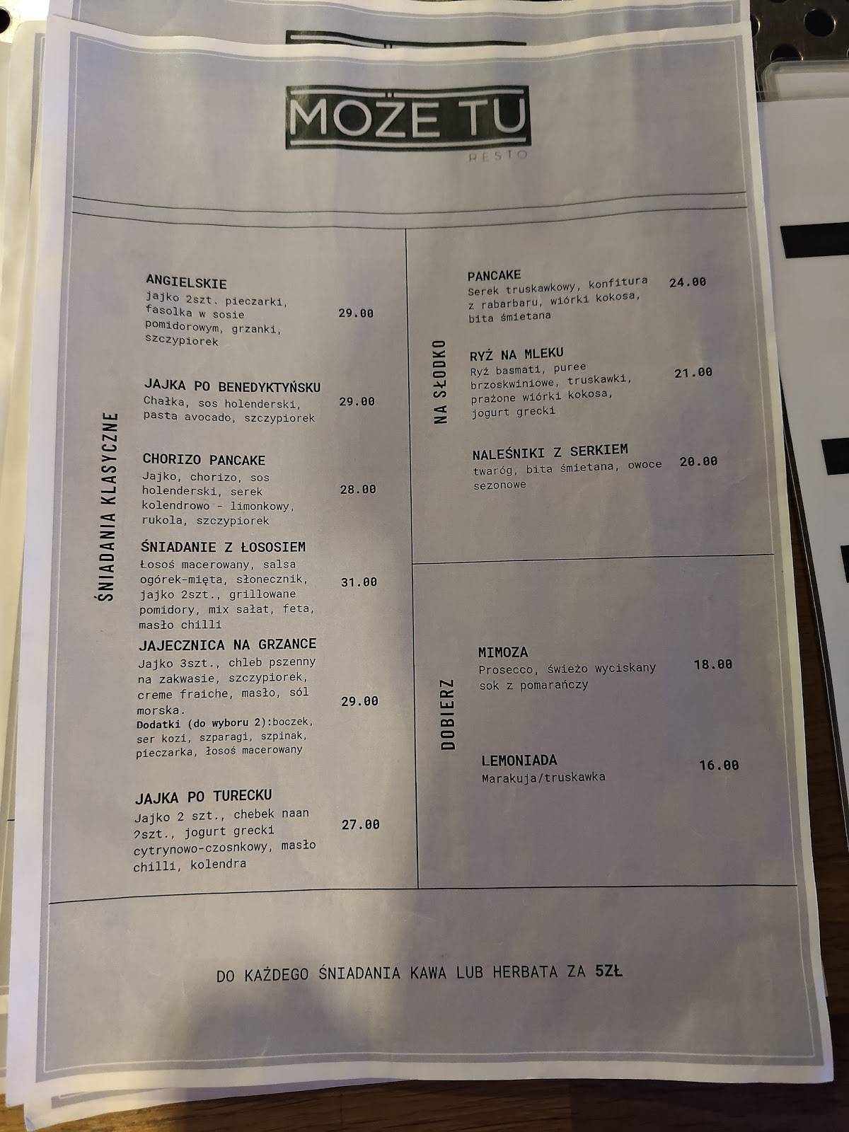 Menu at Może Tu Resto restaurant, Kraków